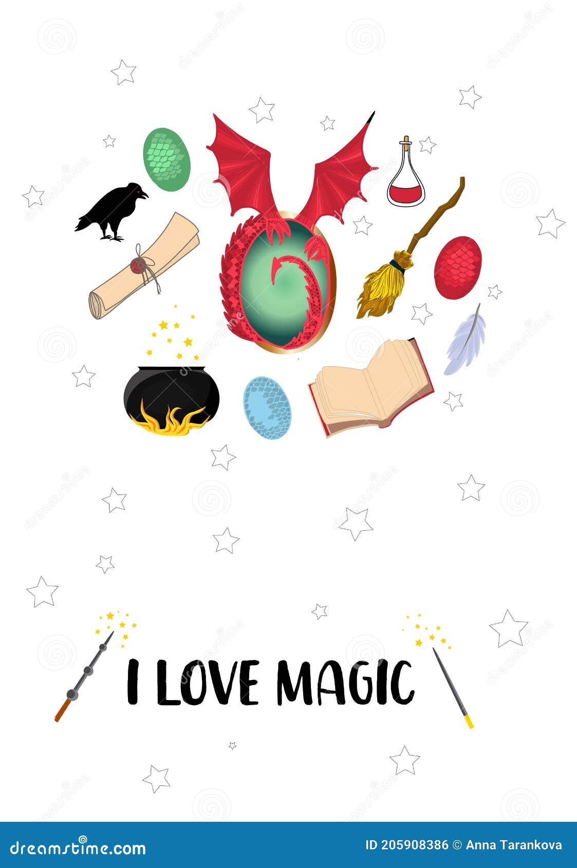 I Love Magic. Postcard with Magic Items Stock Illustration ...