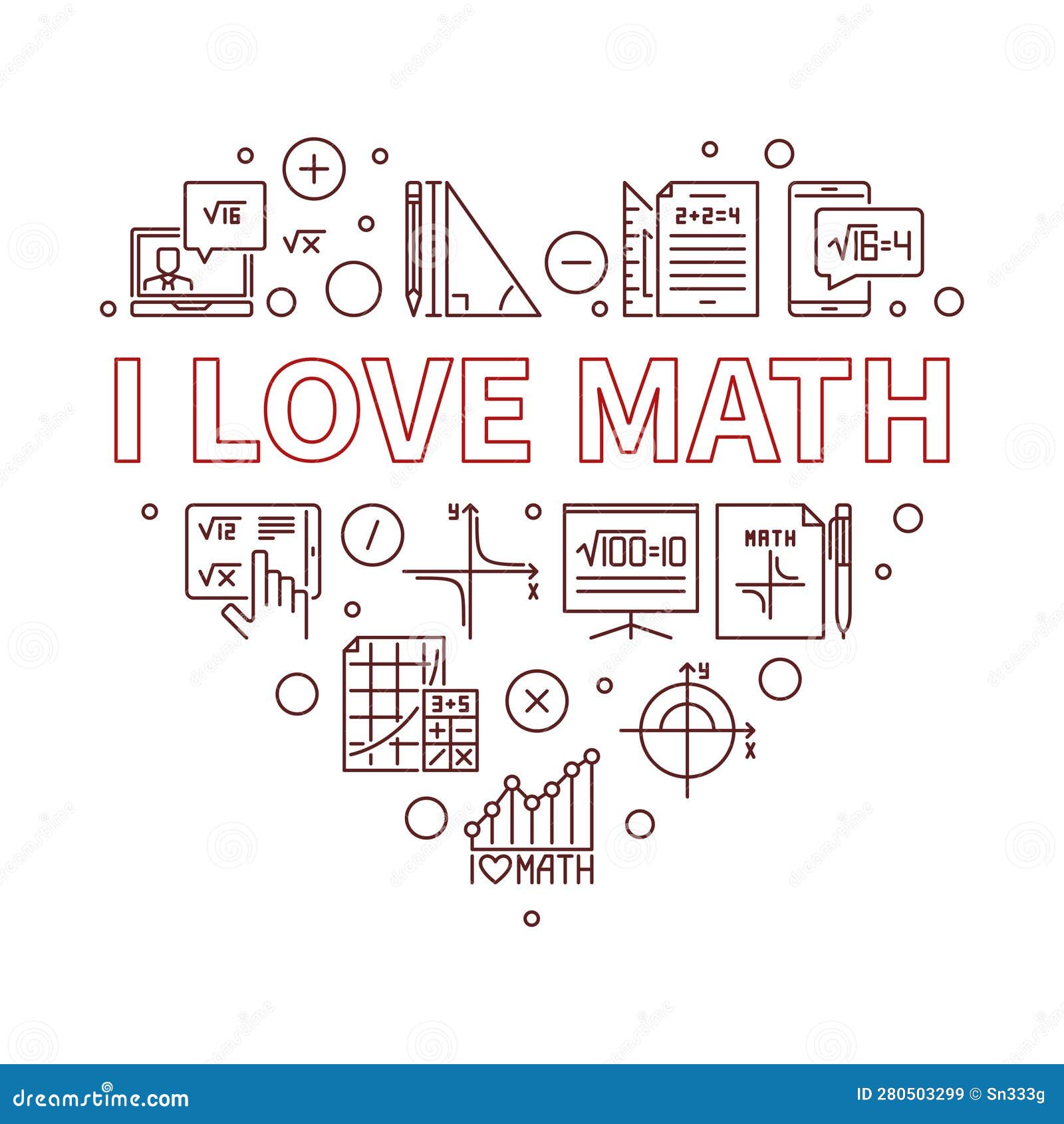 I Love Math Concept Vector Line Heart-shaped Banner - Mathematics ...