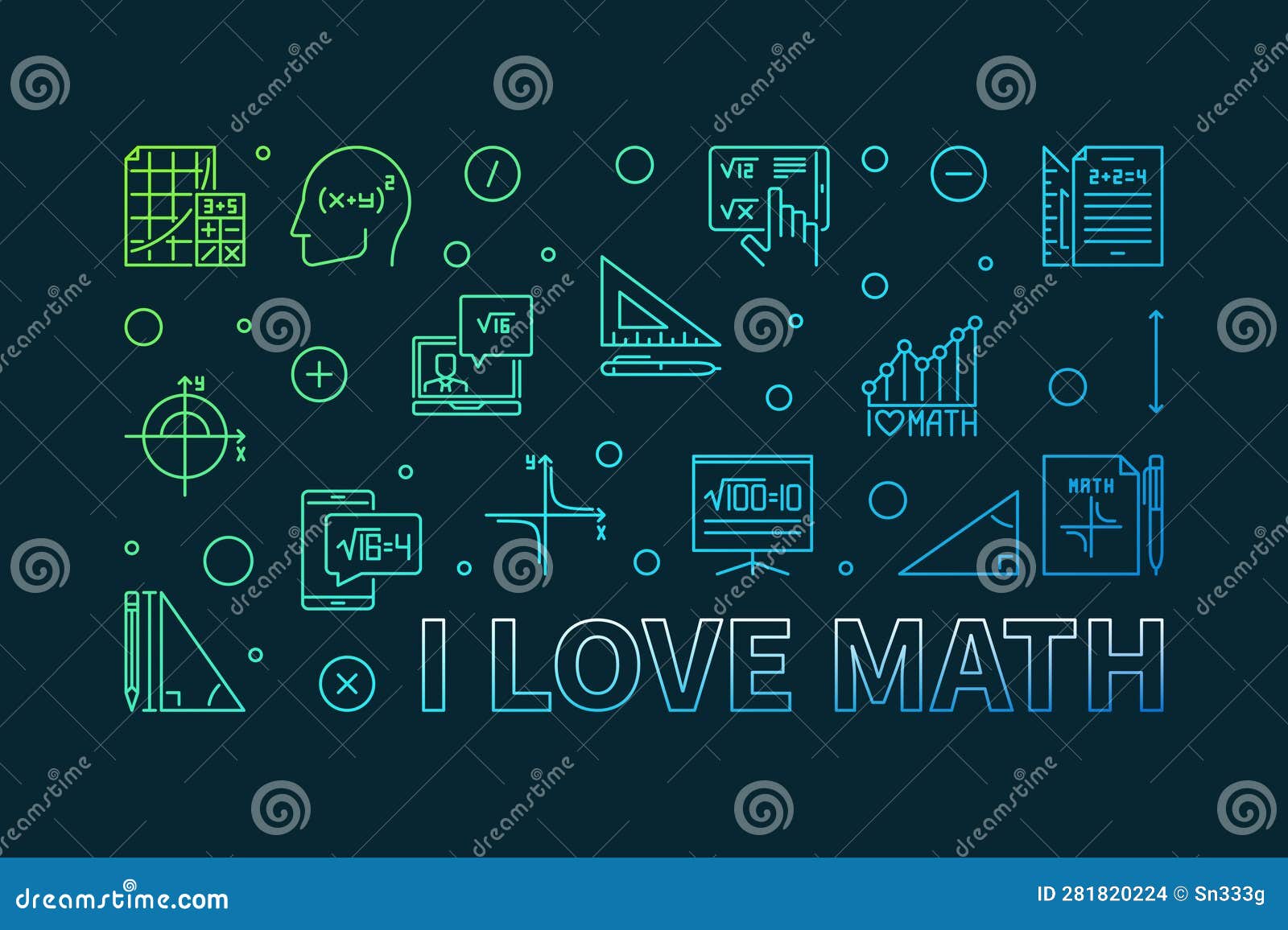 I Love Math Concept Vector Outline Horizontal Modern Banner ...