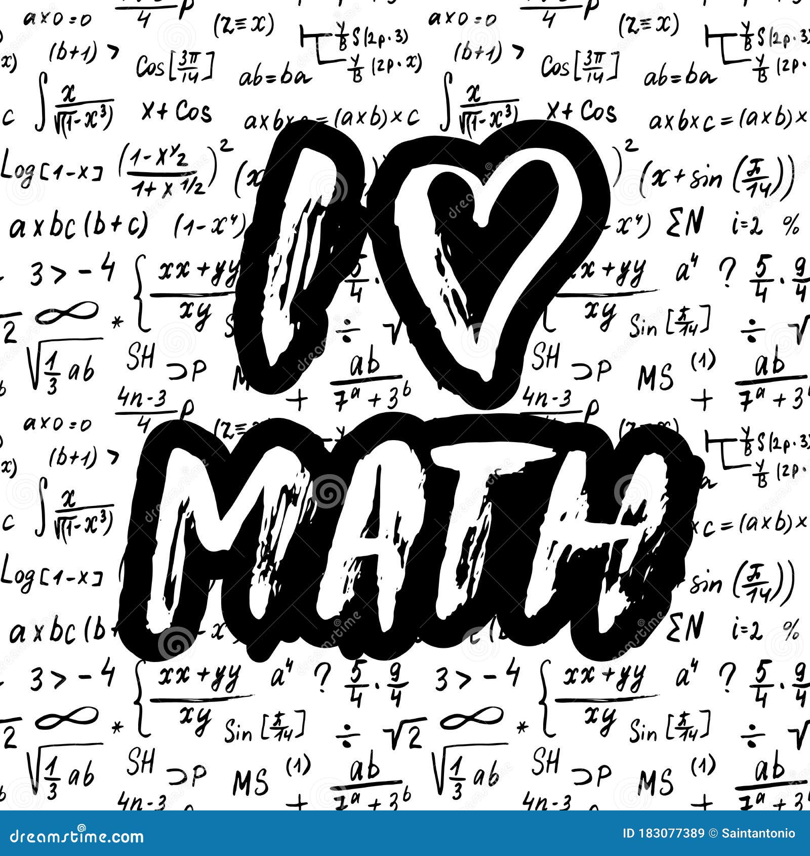 I Love Math Lettering Quote Hand Drawn Calligraphic Sign Vector