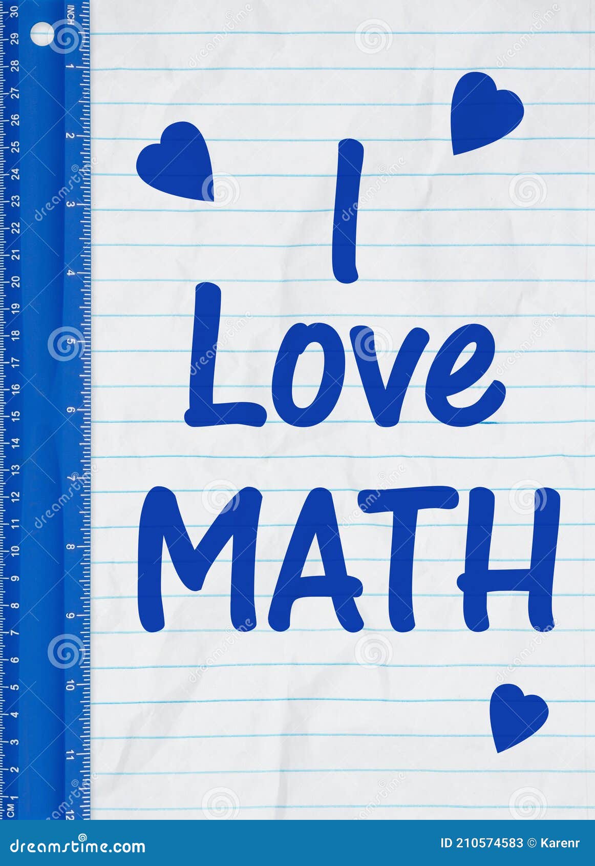 I Love Math Message on Retro Lined School Crumpled Paper Stock Image ...