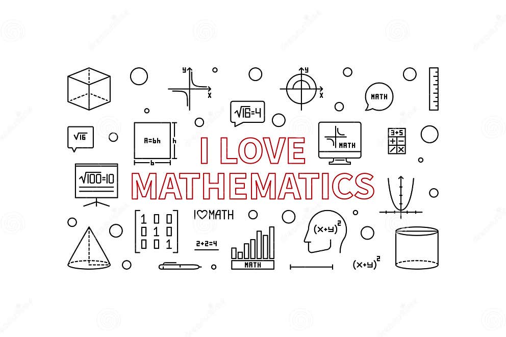 I Love Mathematics Vector Line Horizontal Banner - Math Concept ...