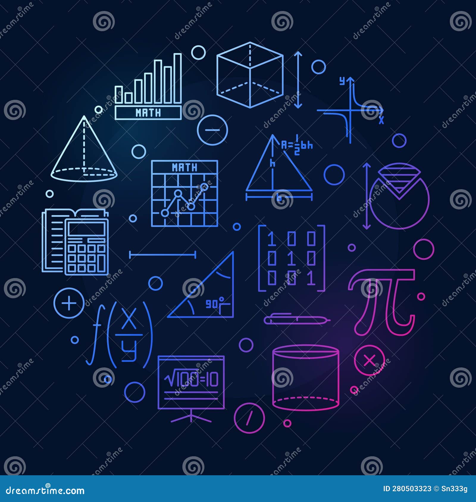 I Love Mathematics Vector Linear Round Colored Banner - Math Concept ...