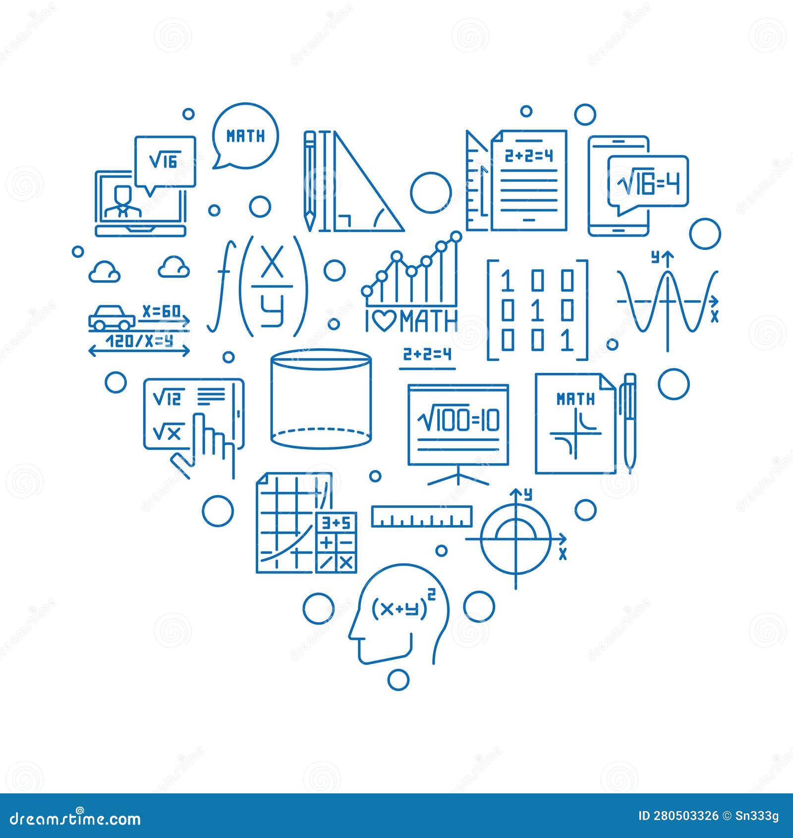 I Love Mathematics Vector Outline Heart Shaped Banner - Math Concept ...