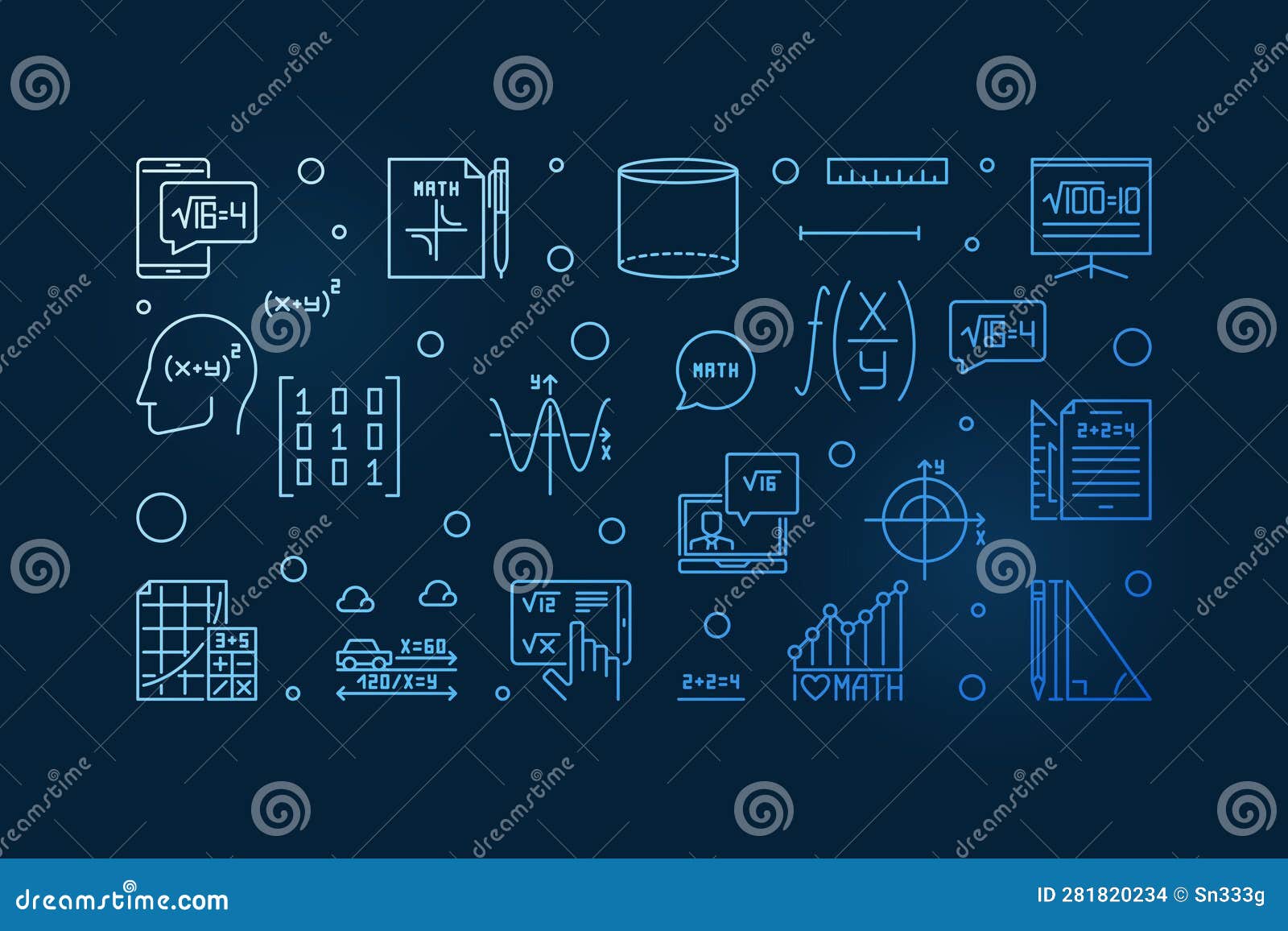I Love Mathematics Vector Thin Line Horizontal Blue Banner. Math ...