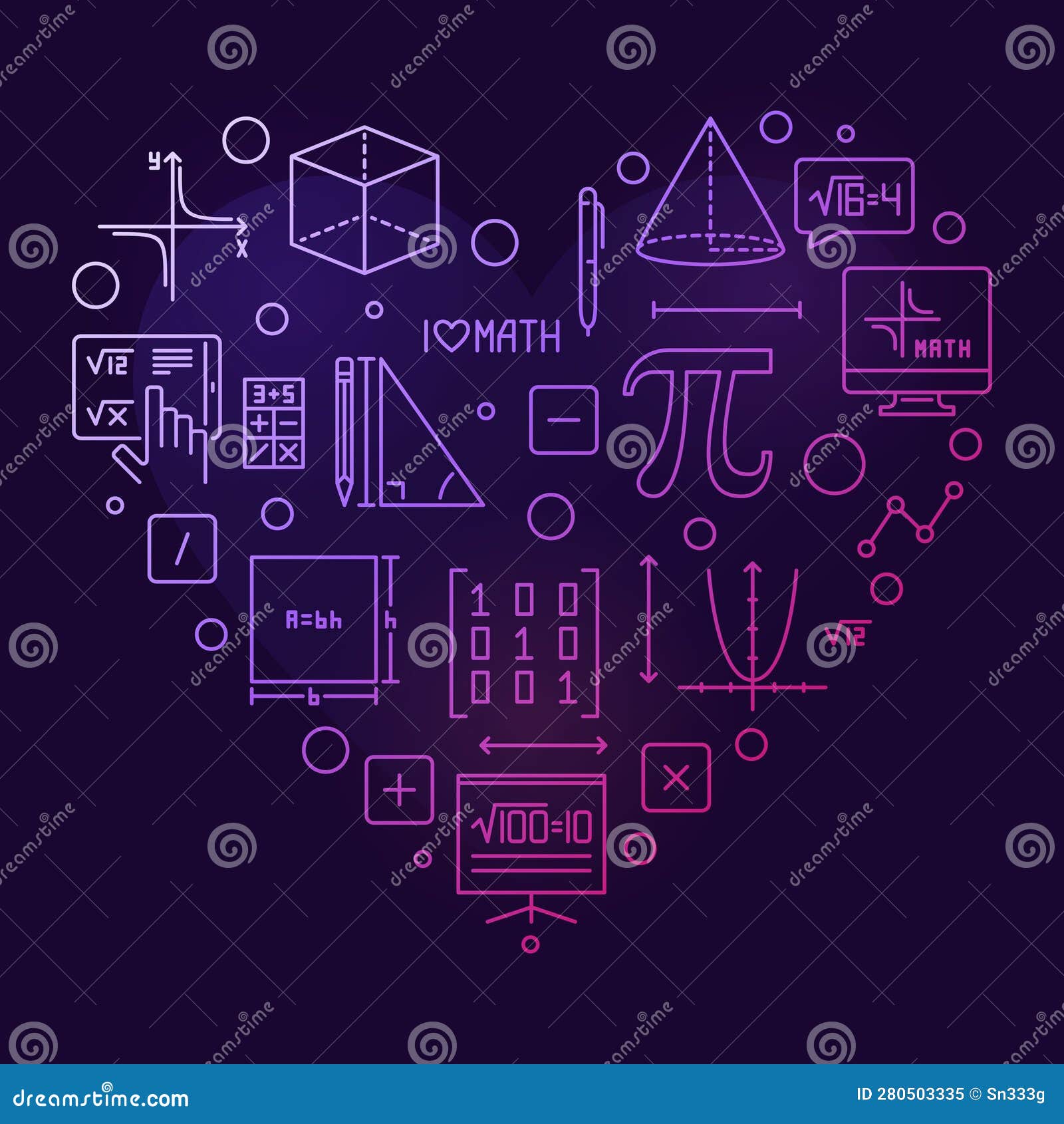 I Love Maths Vector Outline Heart Shaped Colored Banner - Math Concept ...