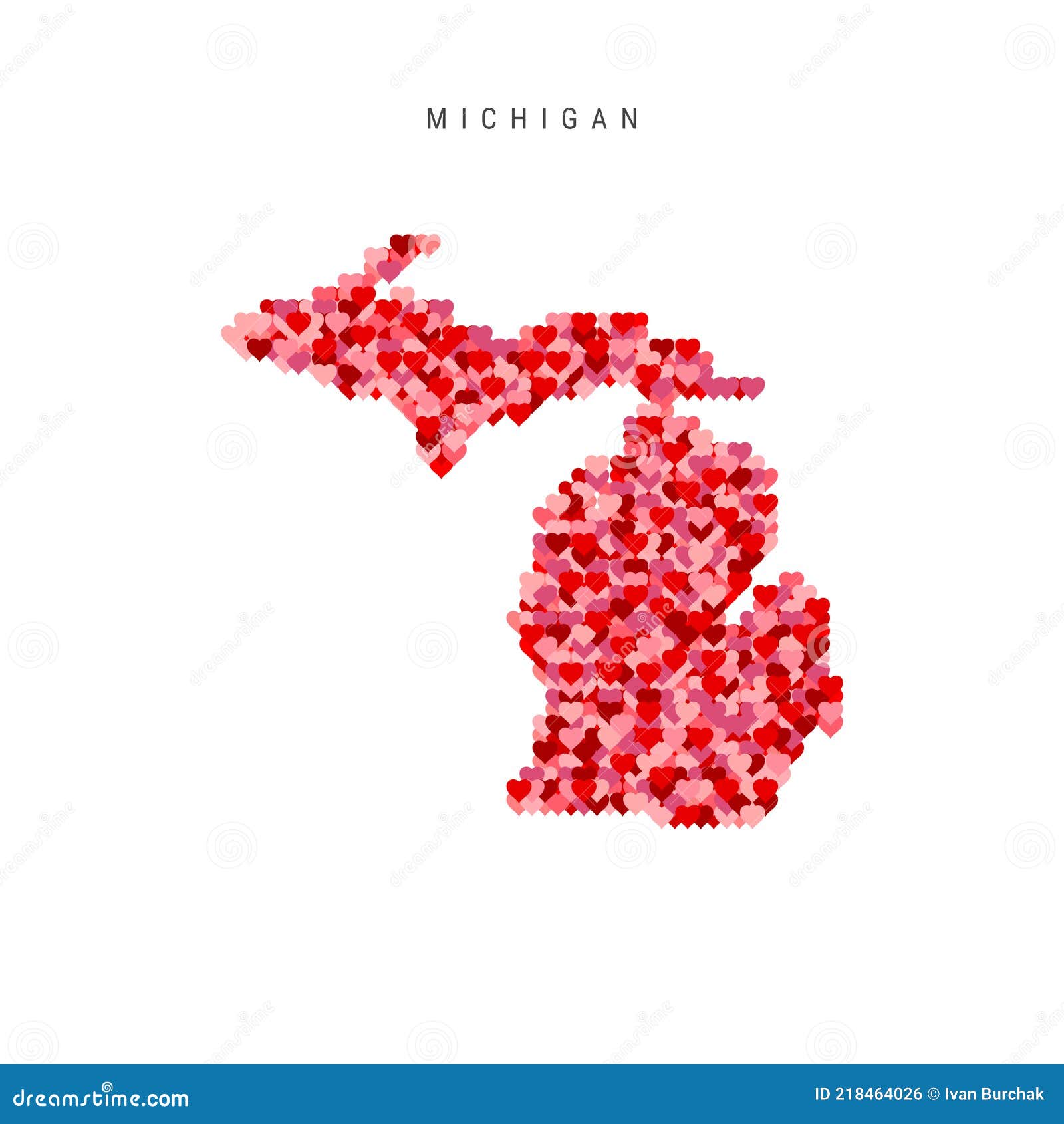 I Love Michigan. Red Hearts Pattern Vector Map of Michigan Stock Vector ...