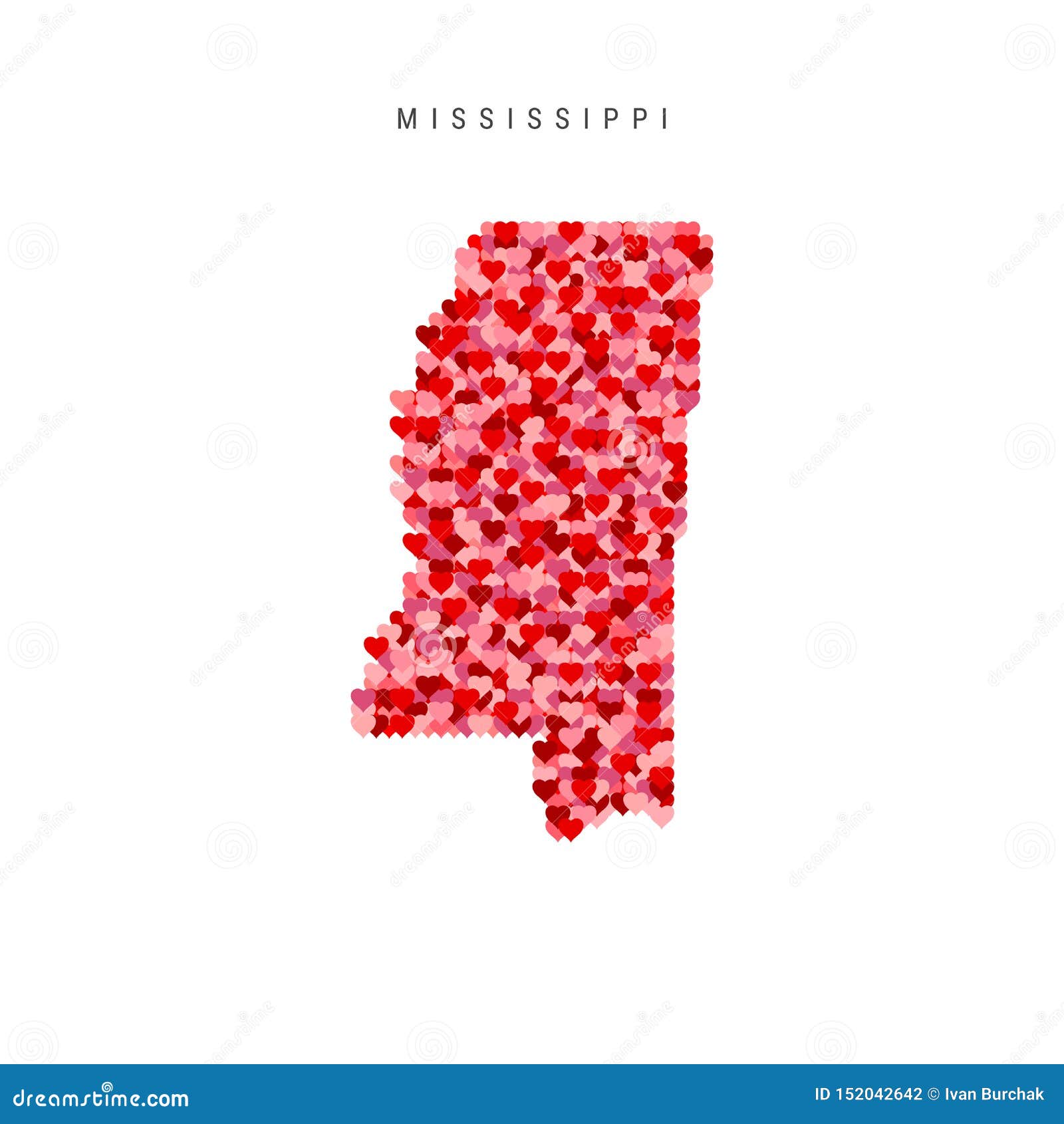 I Love Mississippi. Red Hearts Pattern Vector Map of Mississippi Stock ...