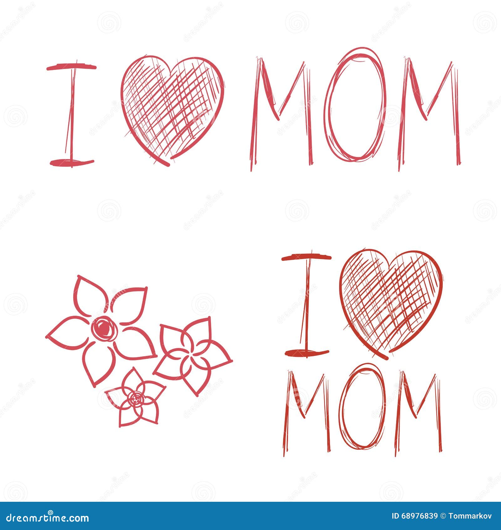I Love Mom Hand Drawn Elements Kids Drawing Stock Vector - Illustration ...