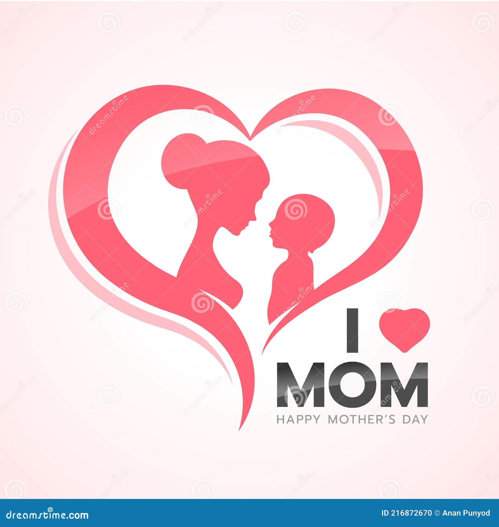 I Love Mom Happy Mother Day Text Mother And Son Meet Each Other In