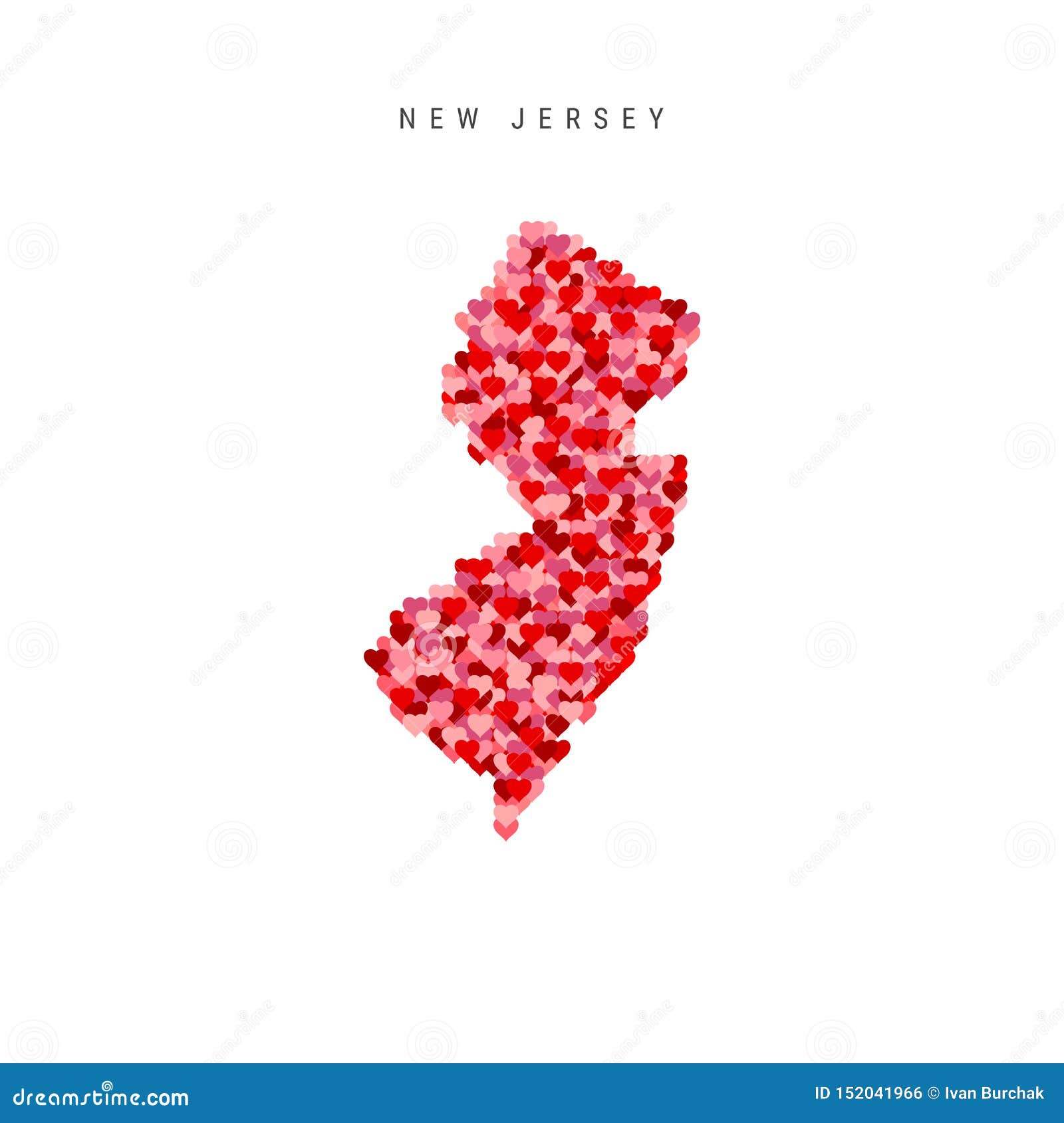 I Love New Jersey. Red Hearts Pattern Vector Map of New Jersey Stock ...