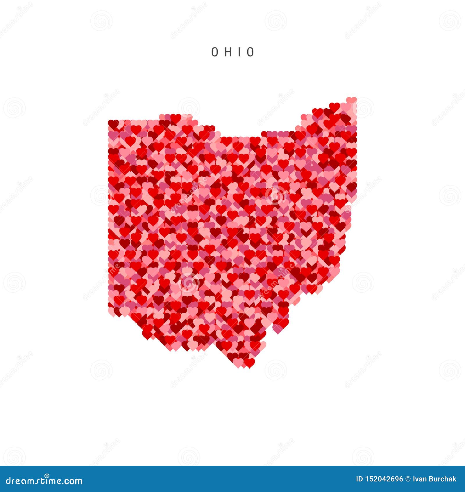 I Love Ohio. Red Hearts Pattern Vector Map of Ohio Stock Vector ...