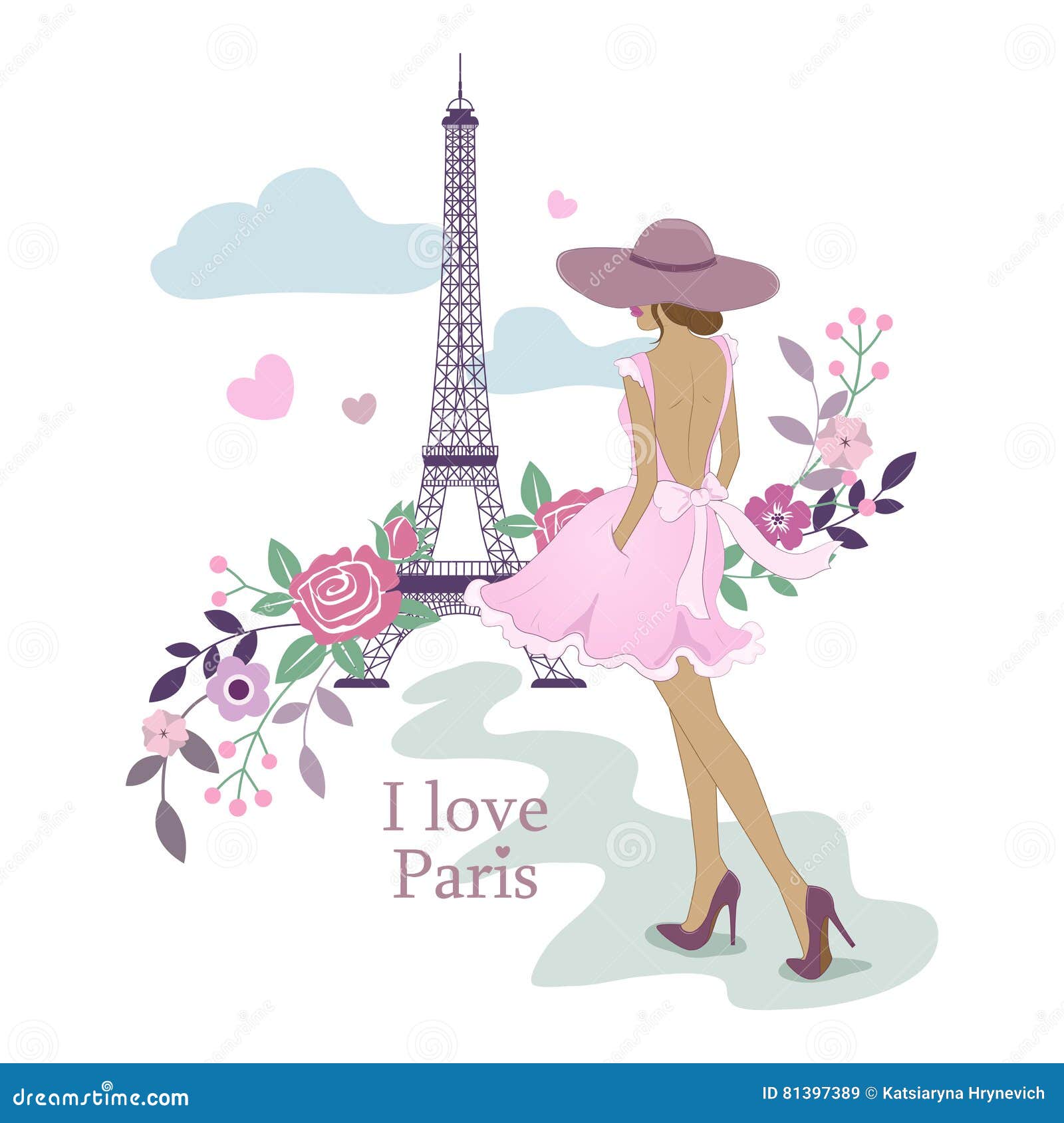 I Love Paris. Image of the Eiffel Tower and Women. Vector Illustration ... I Love Paris. Image of the Eiffel Tower and Women. Vector Illustration ...