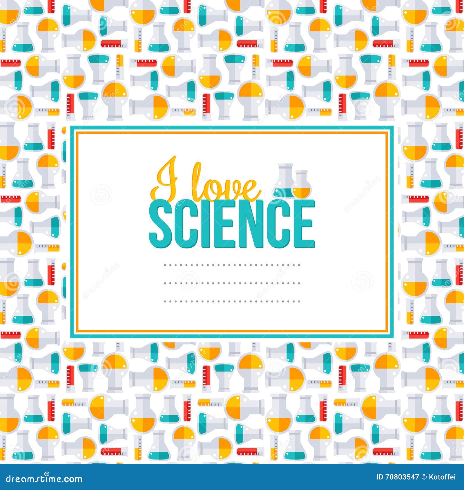 I Love Science, Pattern with Square Frame, Flask and Tubes. Stock ...