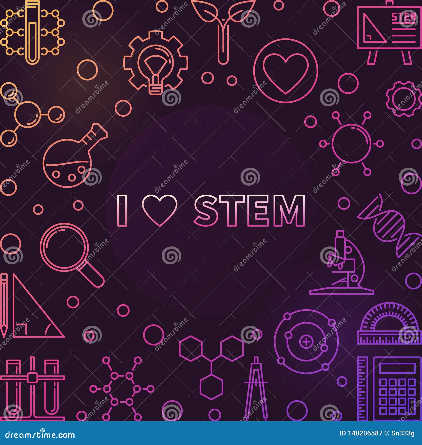 I Love STEM Vector Colorful Outline Frame or Illustration Stock Vector ...