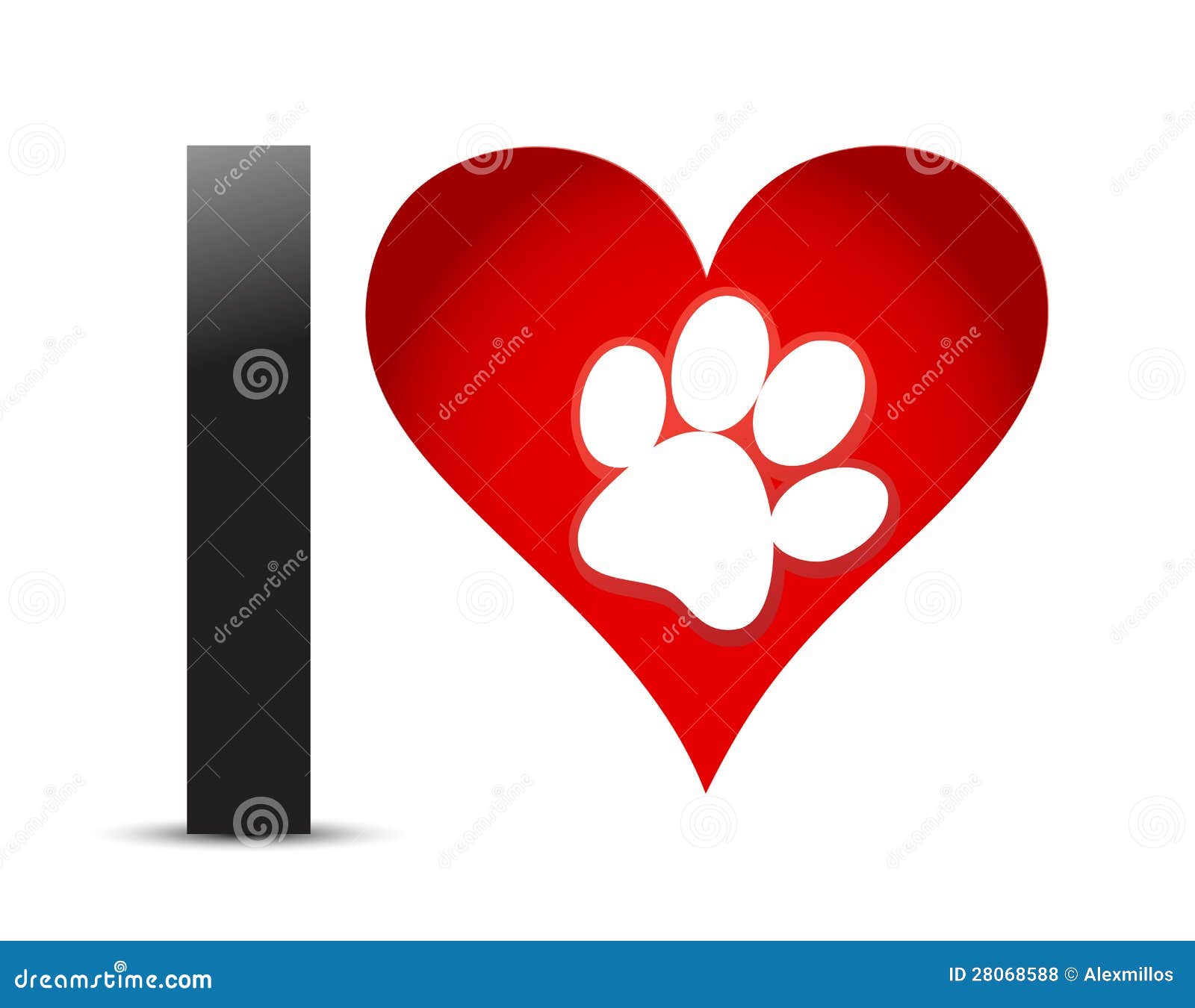 I Love Text with Red Heart and Paw Print Stock Illustration ...