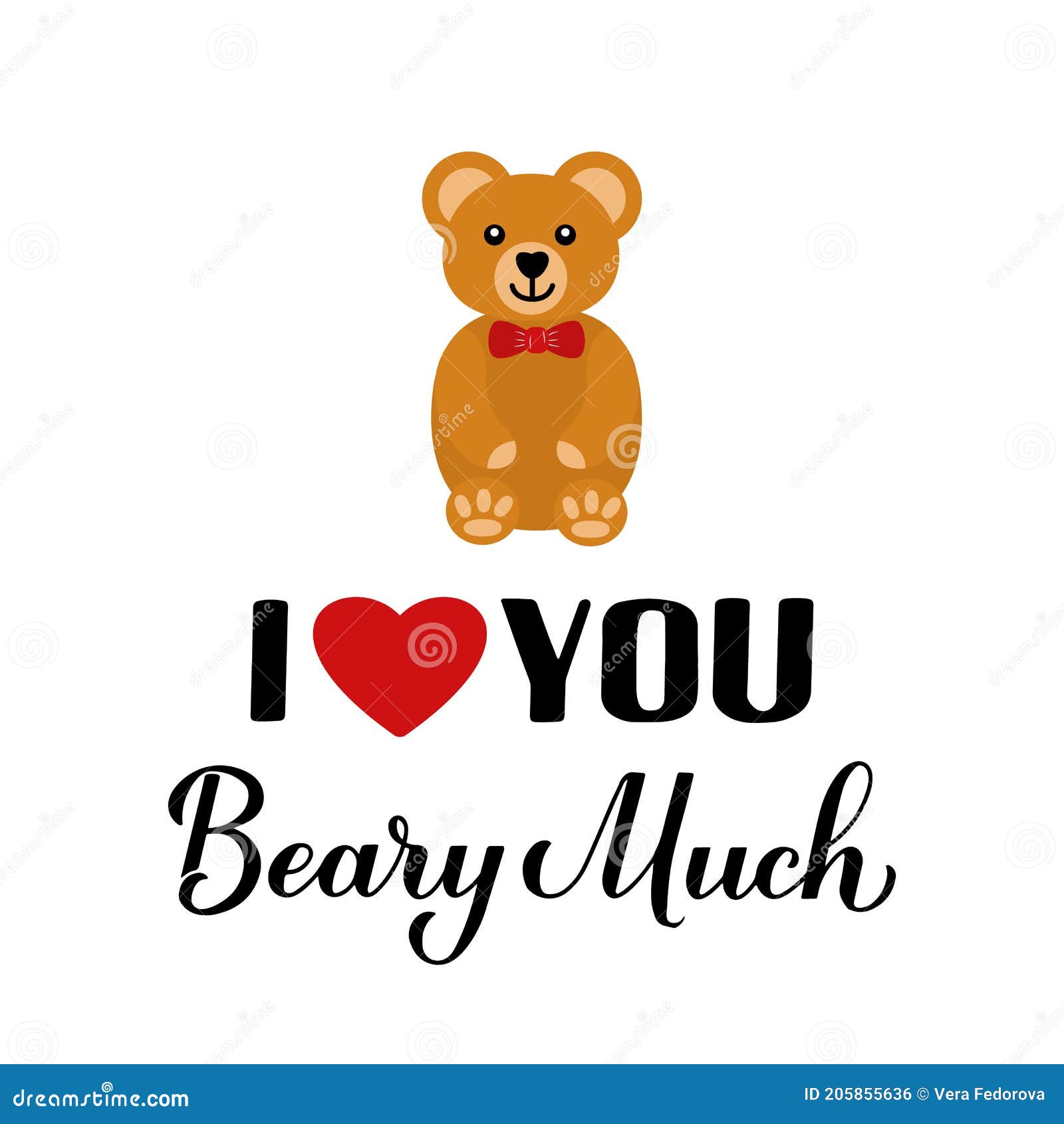I Love You Beary Much Calligraphy Lettering With Cute Cartoon Bear