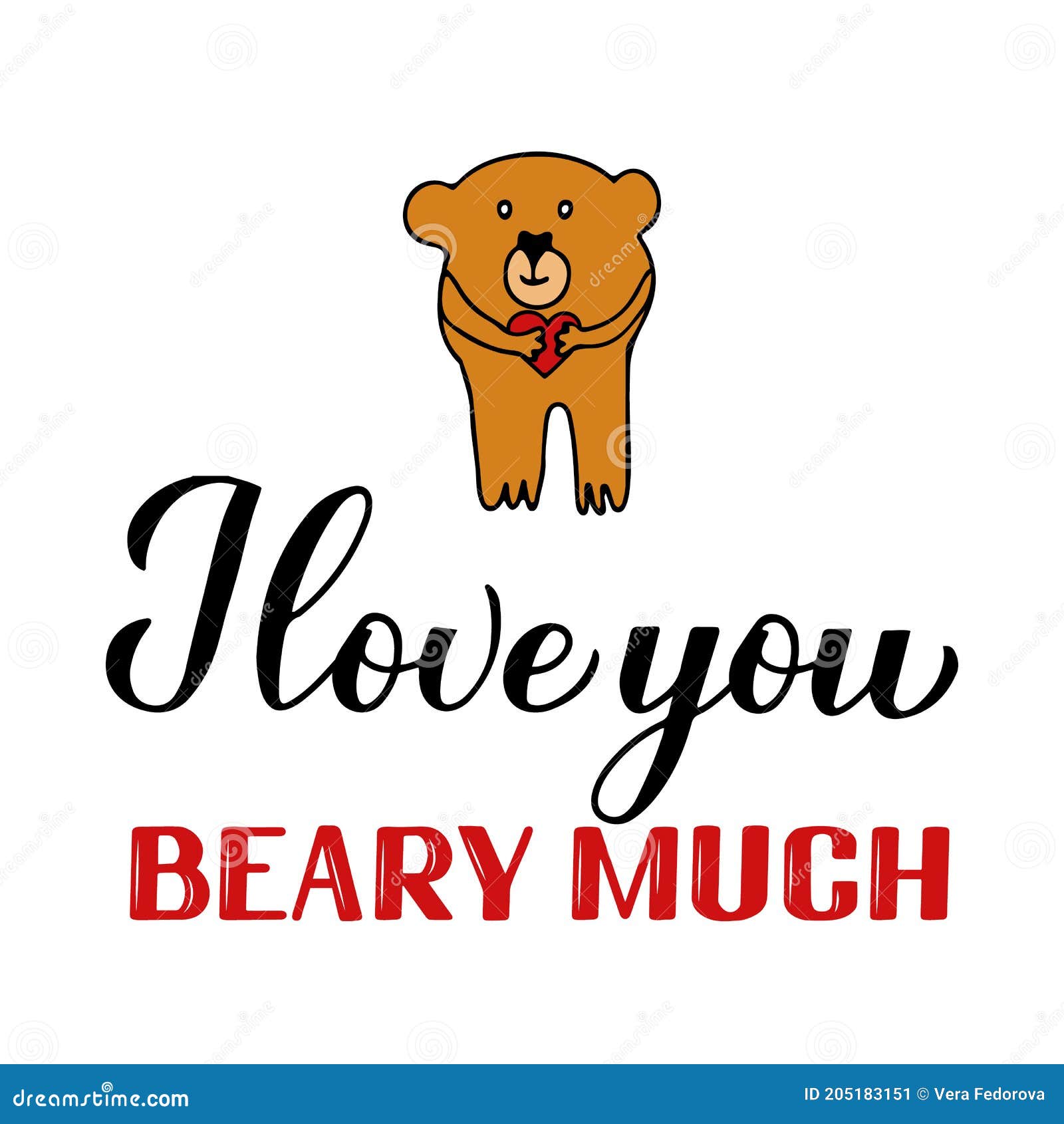 I Love You Beary Much Calligraphy Lettering With Hand Drawn Cute Bear