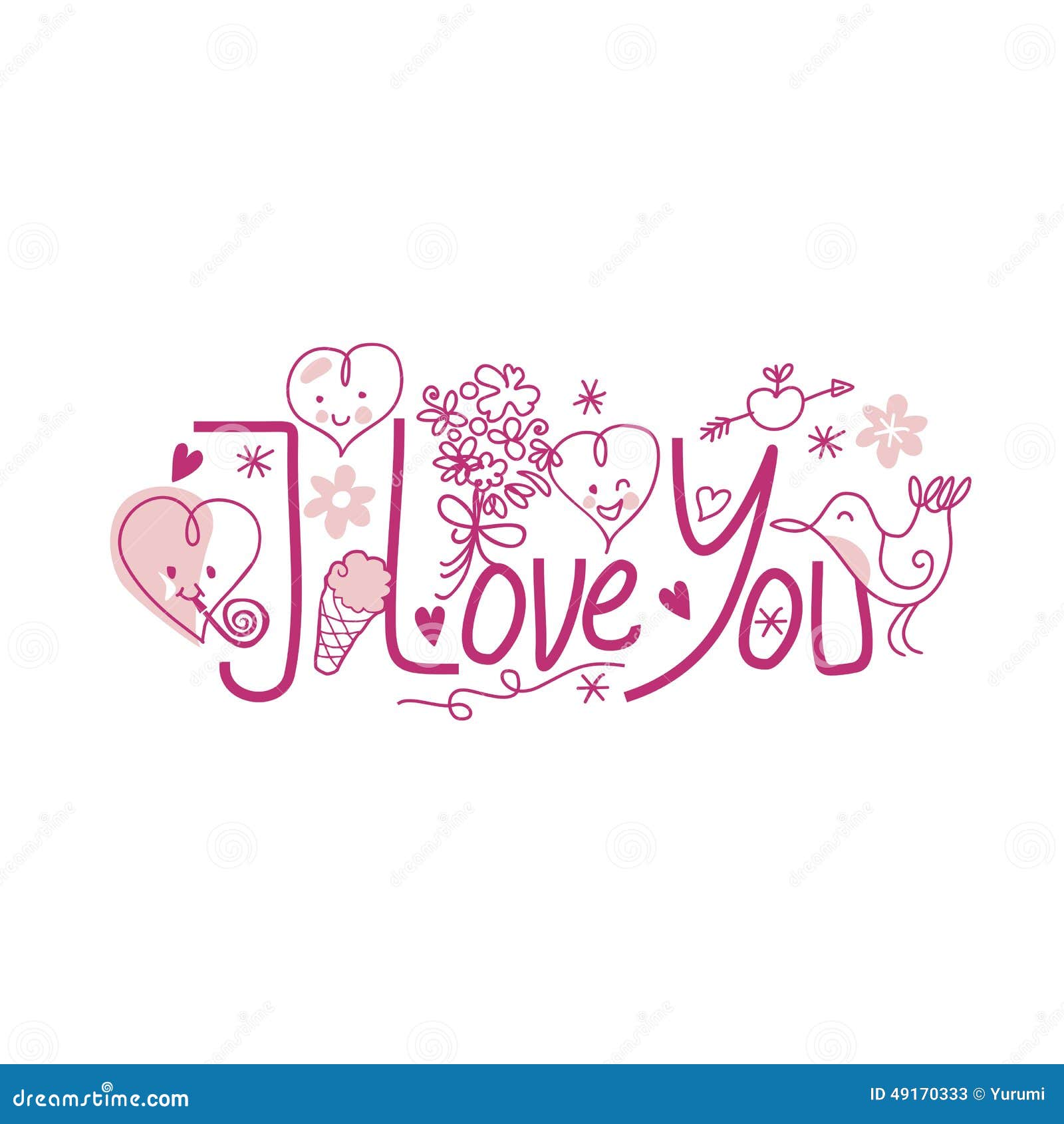 I Love You - cute text stock vector. Illustration of february - 49170333