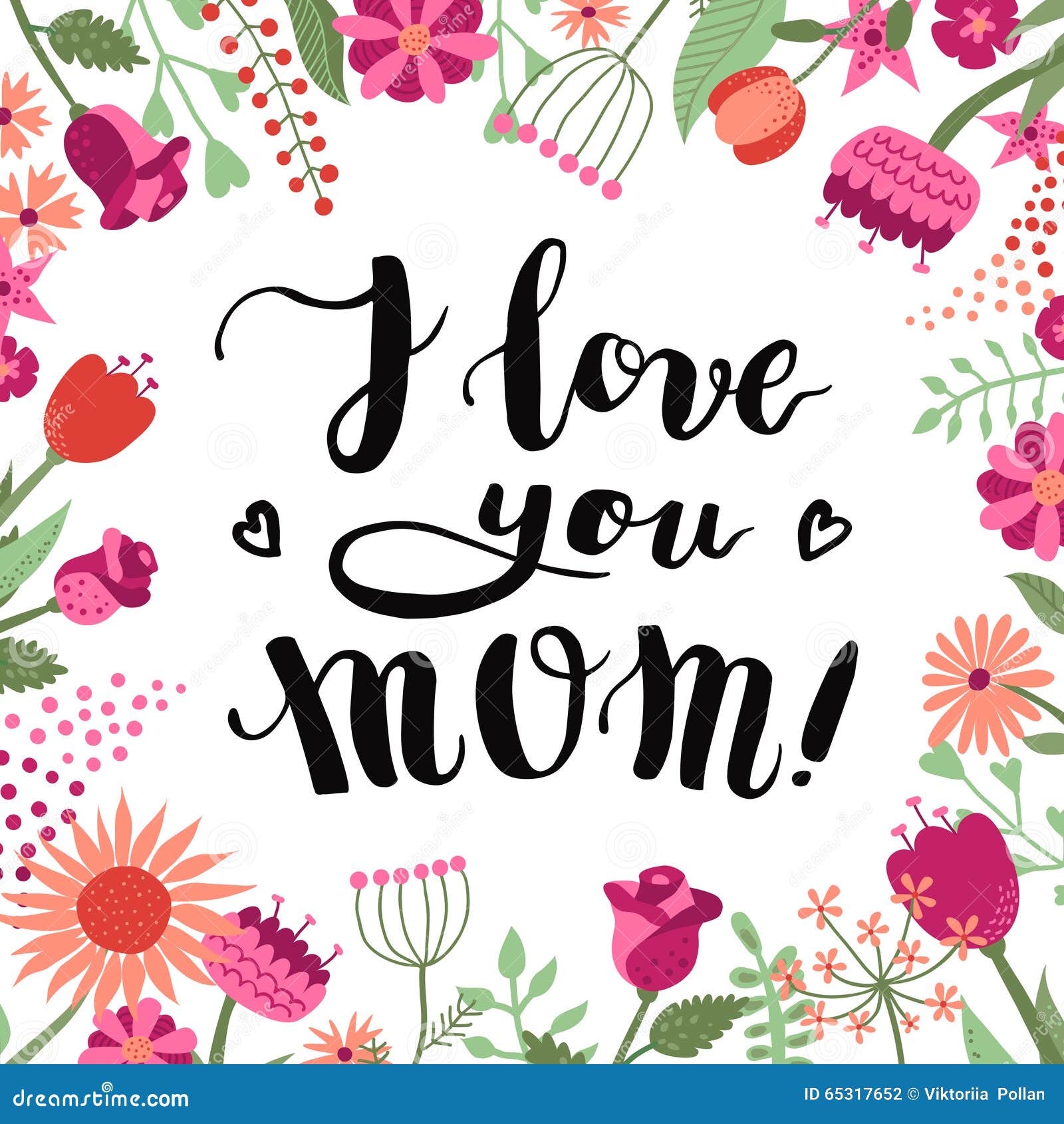 I Love You Mom Ink Brush Handwritten Lettering Background And Card