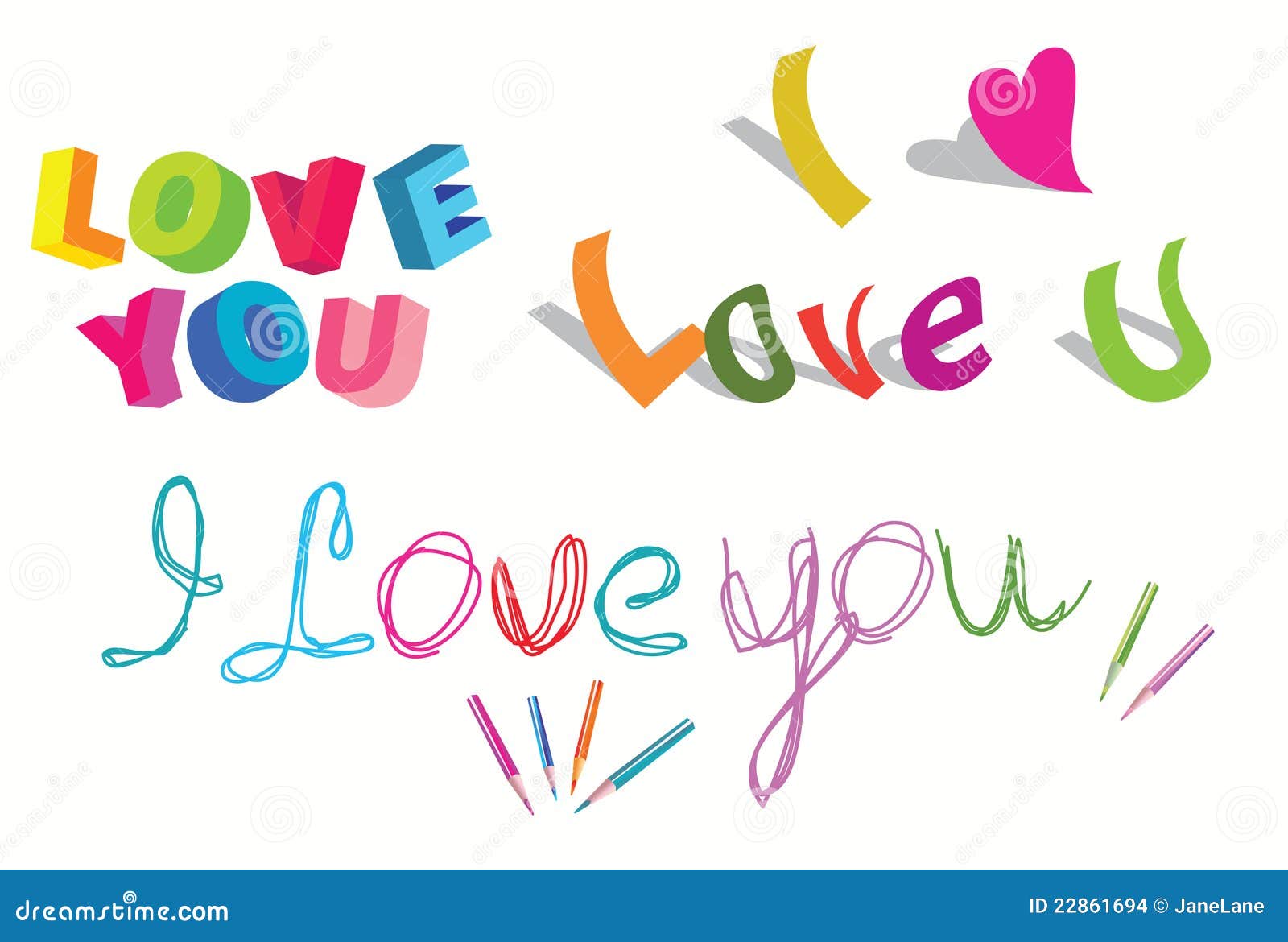I Love You - Set of Stylish Text Stock Vector - Illustration of pencil ...