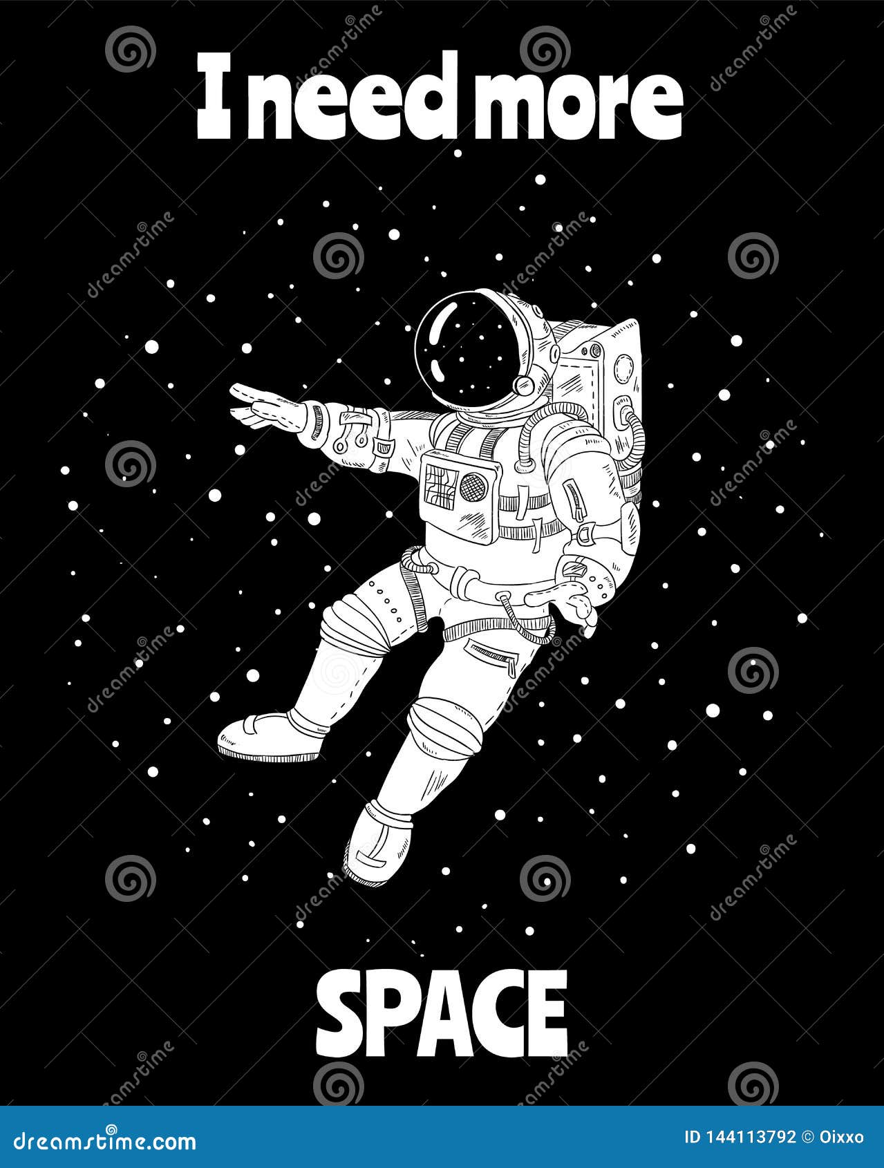 I Need More Space with Astronaut in Outer Space, Cartoon Vector Poster ...