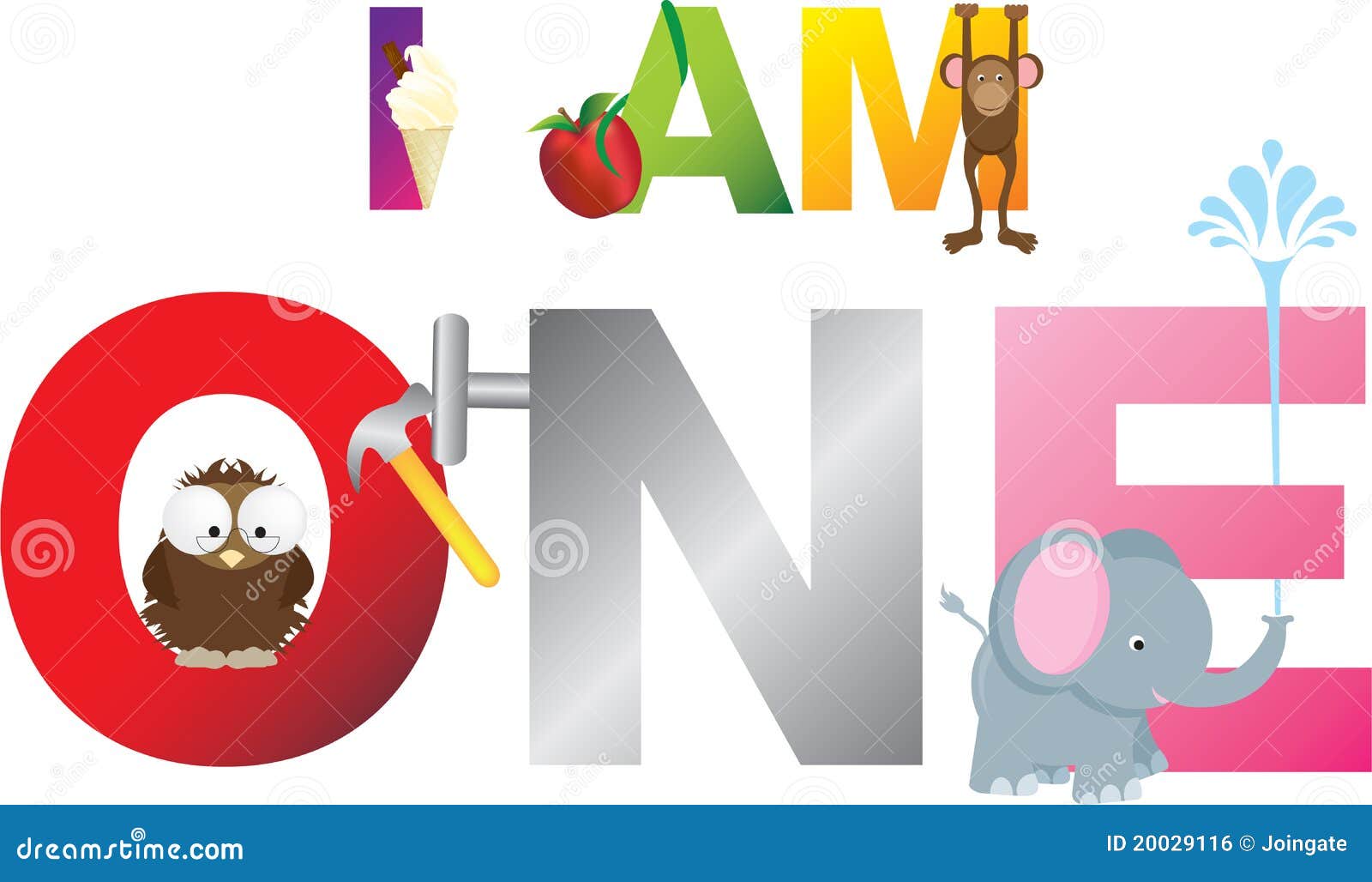 I am one card stock vector. Illustration of animals, letters - 20029116