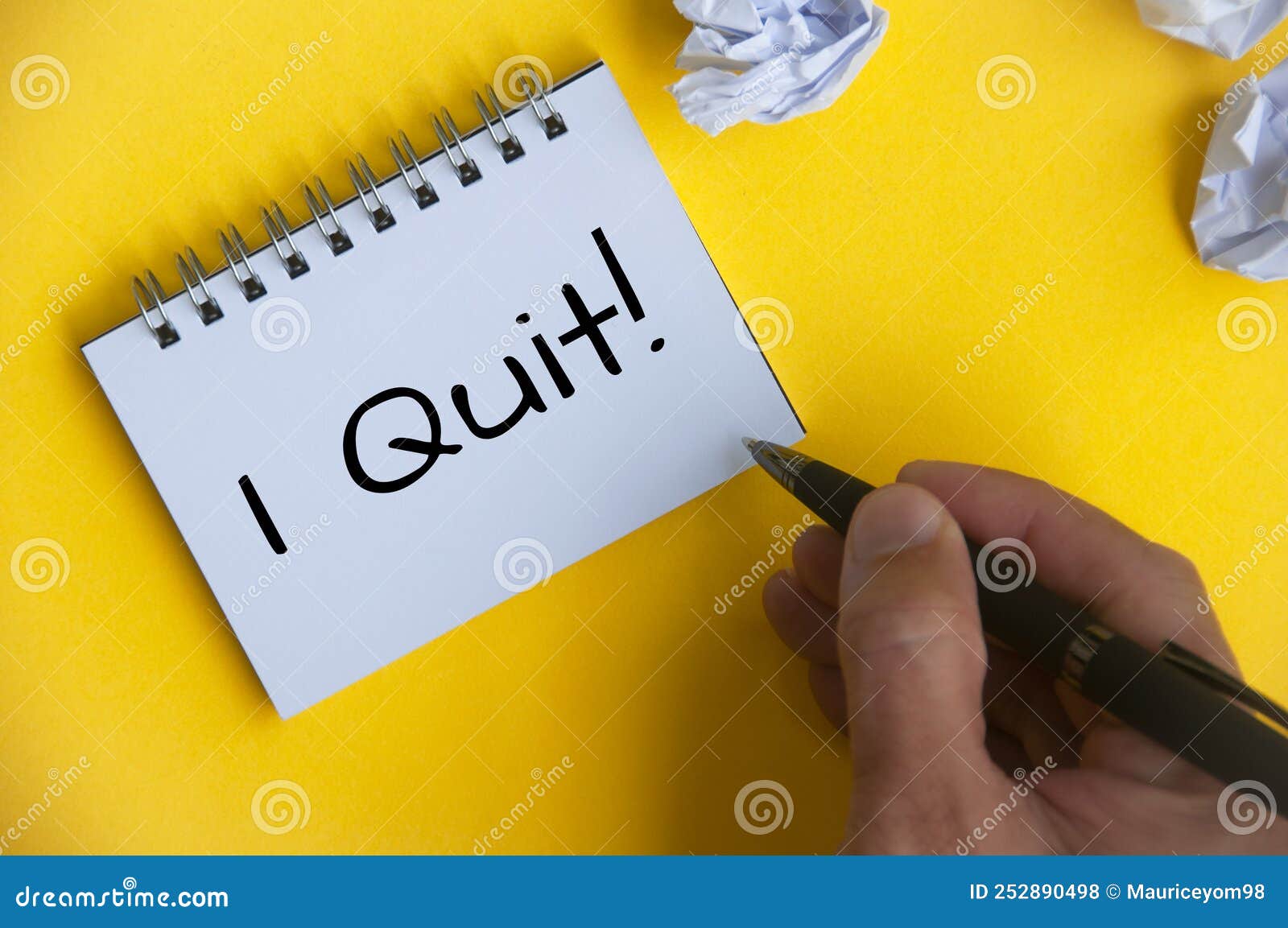 I Quit Text on White Notepad on Yellow Cover Background. Resignation ...