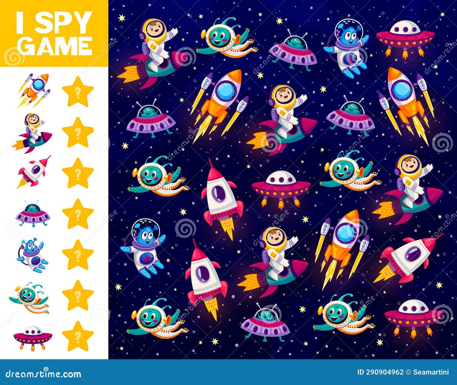 I Spy Game with Space Characters in Galaxy Stock Vector - Illustration ...