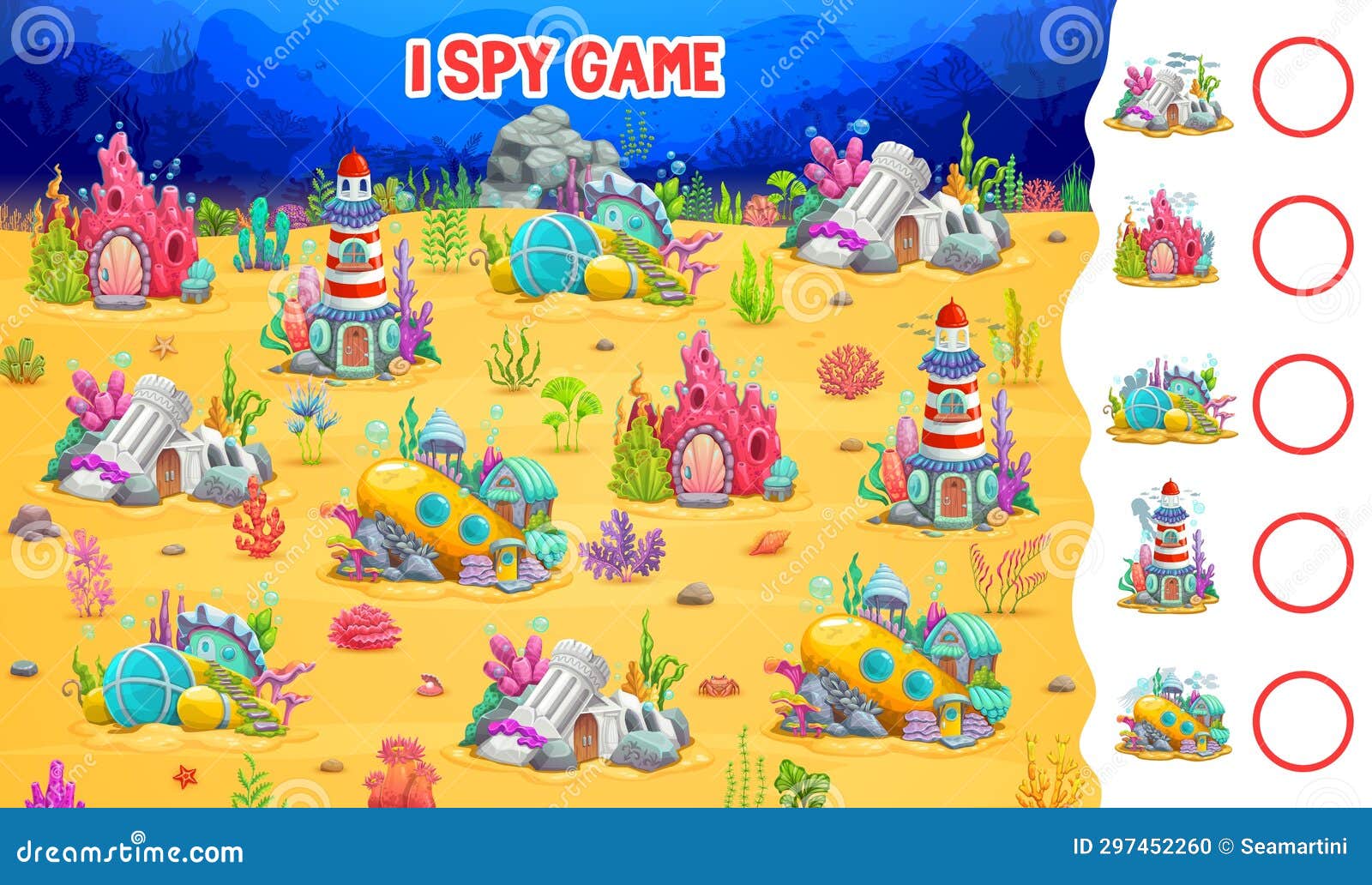 I Spy Game Worksheet, Underwater Sea Landscape 向量例证 - 插画 包括有 贝壳, 查找 ...