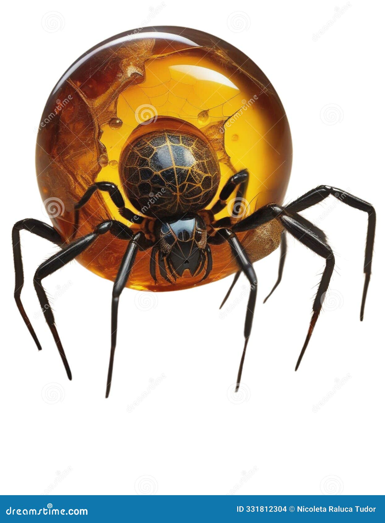 Surreal Art with Trapped Spider in an Amber Piece on a White Background ...