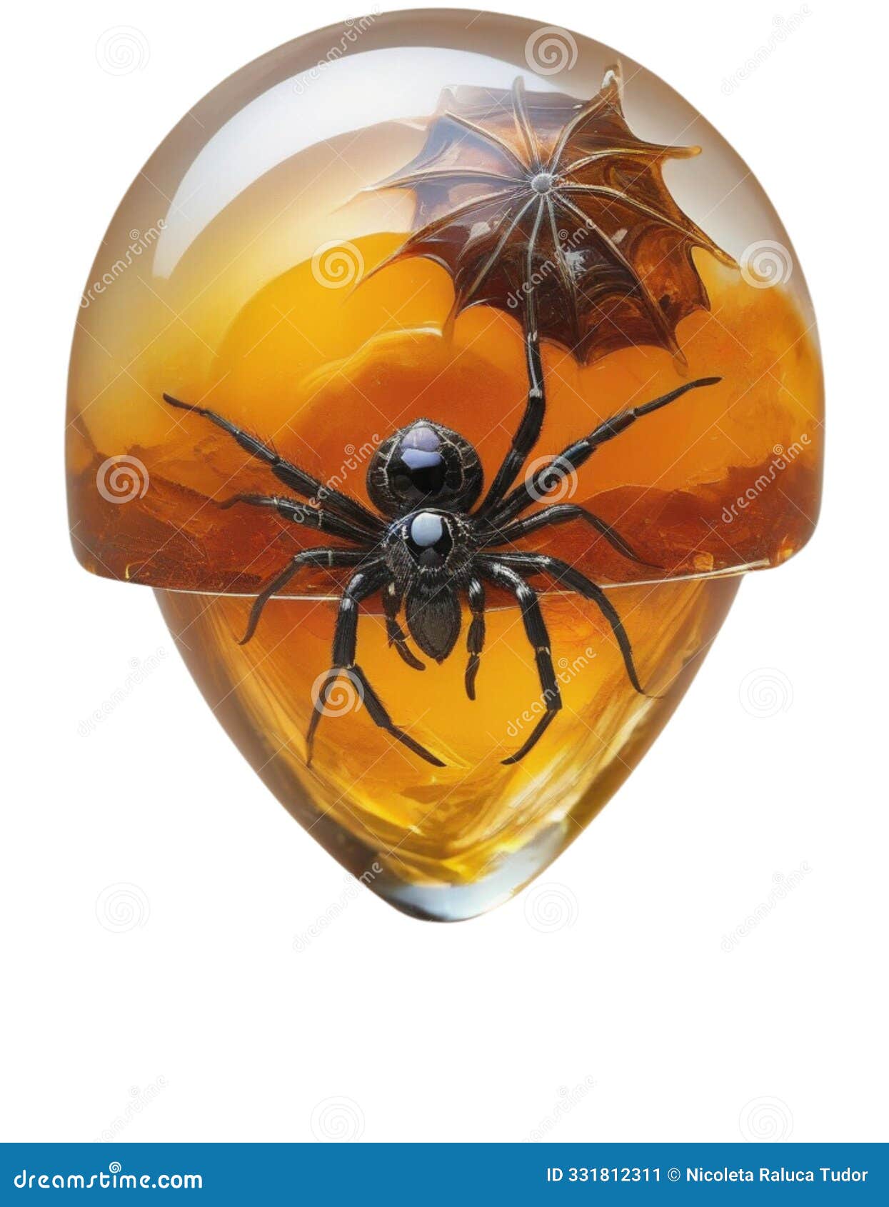 Surreal Art with Trapped Spider in an Amber Piece on a White Background ...