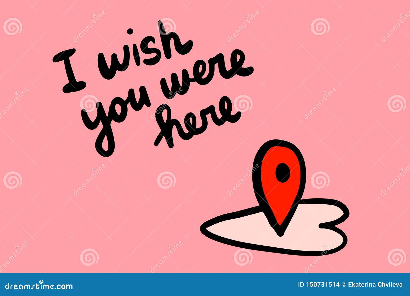 I Wish You Were Here Hand Drawn Vector Illustration With Cartoon Heart