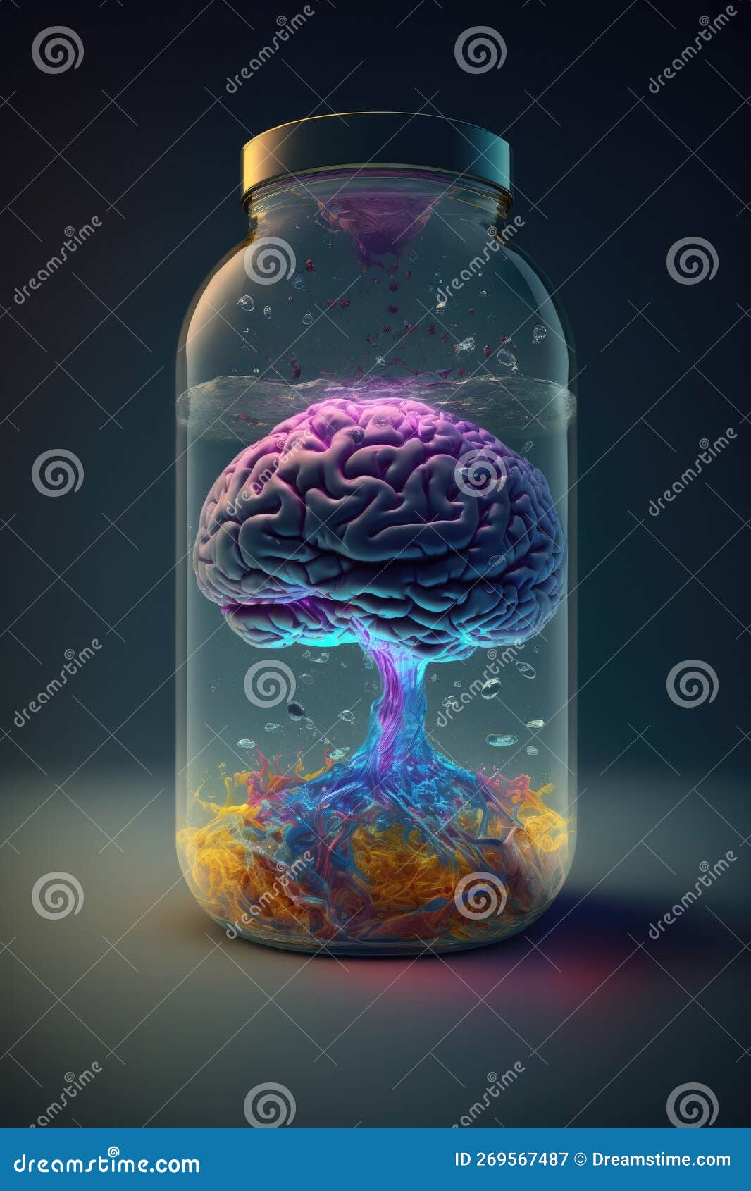 Sick Brain Inside a Bottle Filled with Formaldehyde Created with ...