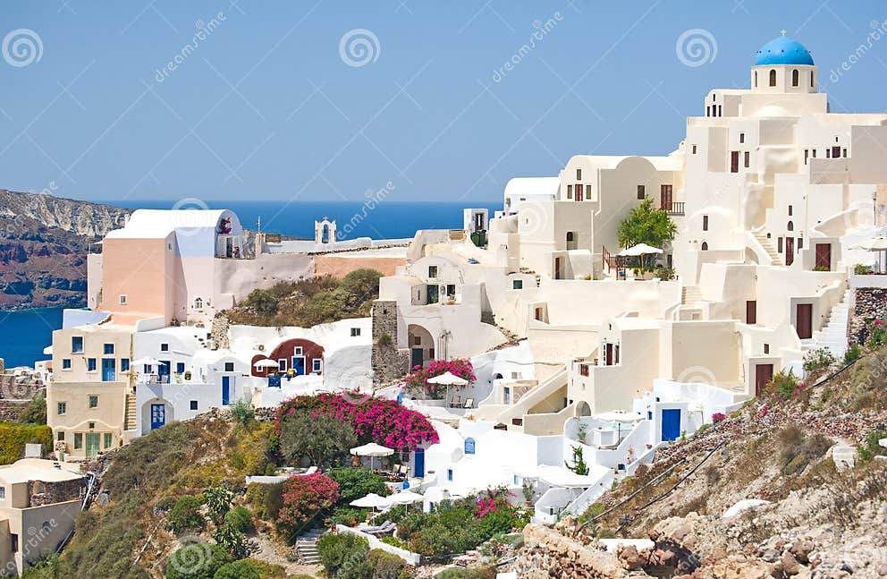 Ia on Santorini. stock image. Image of property, pink - 20549651