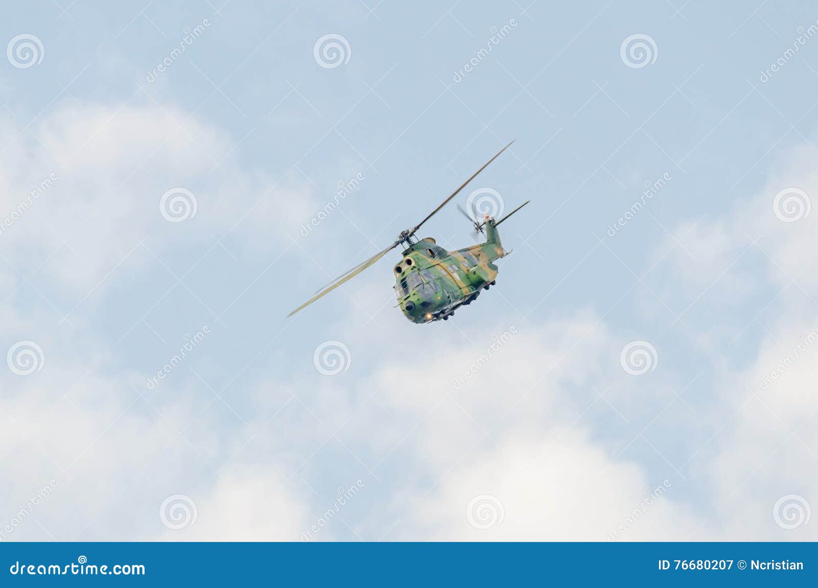 IAR Puma Elicopter Flying in the Sky, Stunt Aerobatic. Editorial ...