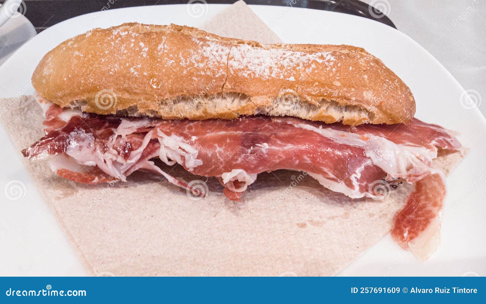 Iberic Ham Sanwich in a White Dish. Stock Image - Image of snack ...