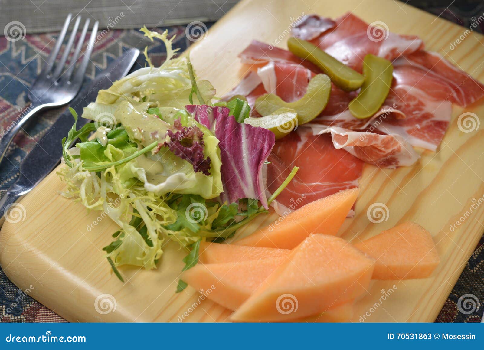 Iberico Ham honey melon stock image. Image of starter - 70531863