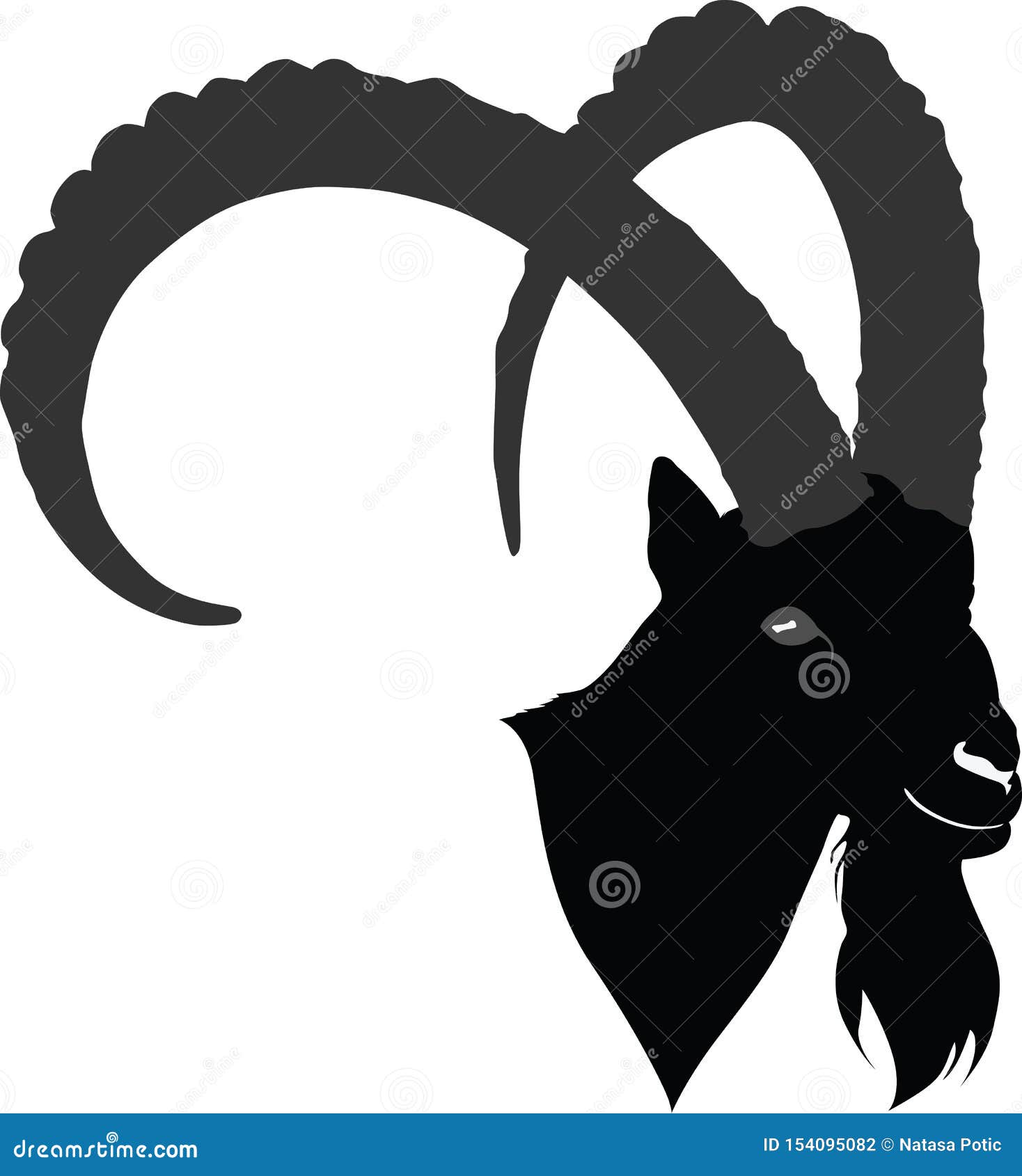 Ibex head silhouette stock vector. Illustration of horn - 154095082