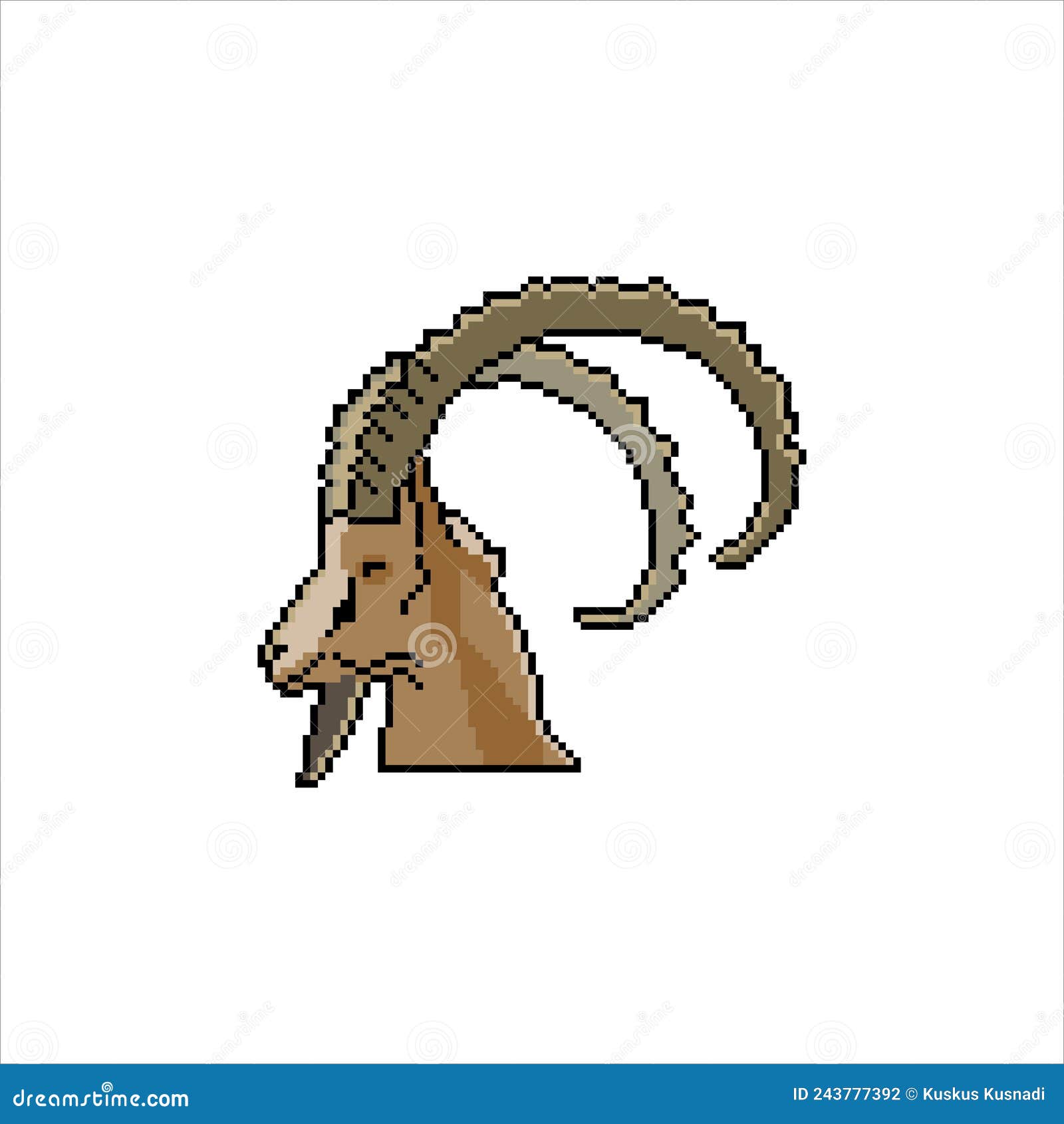 Ibex head in pixel art. vektor abbildung. Illustration von kunst ...