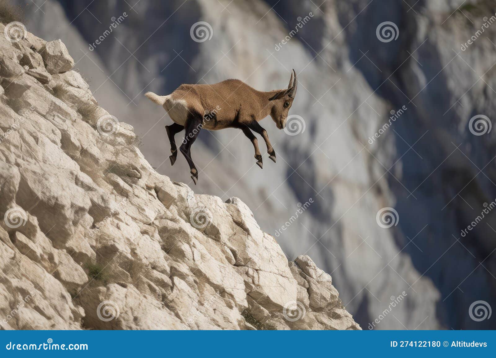 Ibex Jumping Off Cliffside, Showing Off Its Impressive Leaping Skills ...