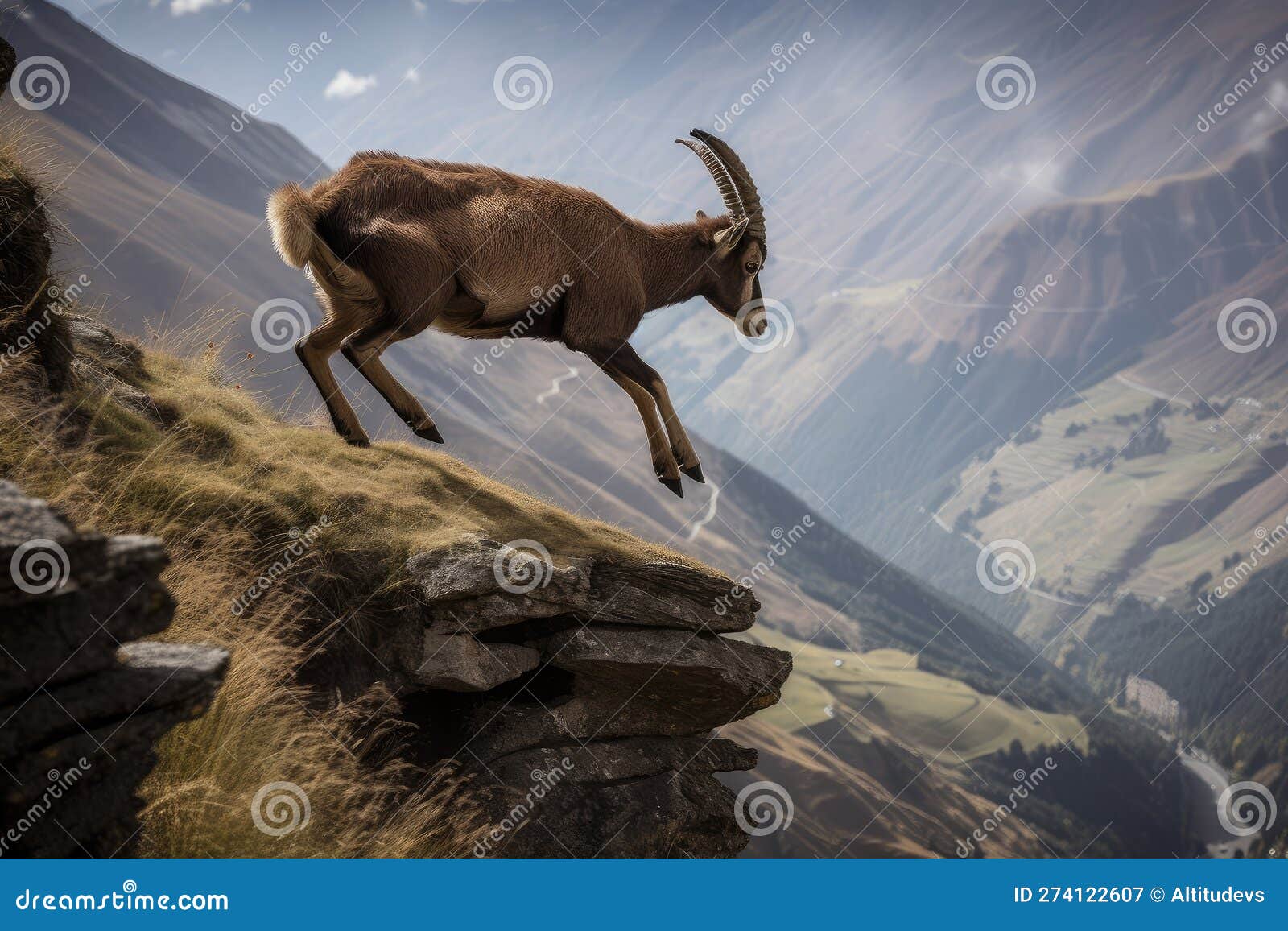 Ibex Jumping Off Cliffside, Showing Off Its Impressive Leaping Skills ...