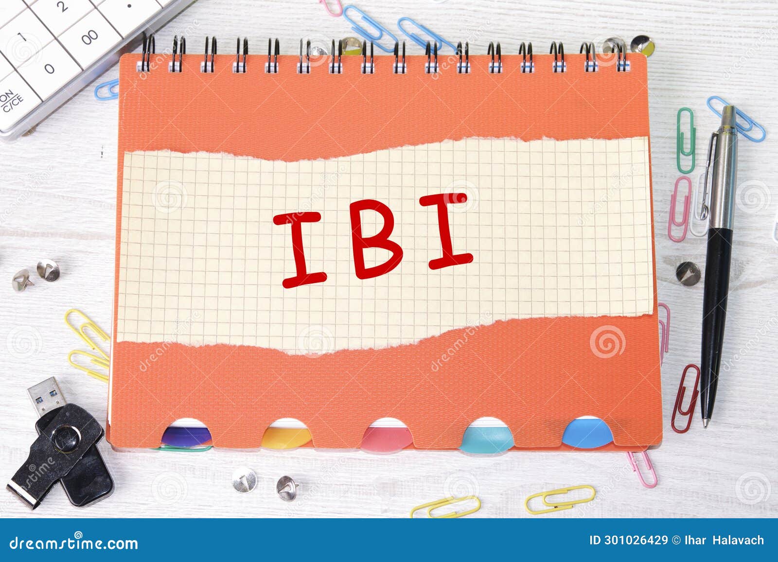 IBI Word is Written on a Sheet in a Cage Lying on a Notebook on the ...