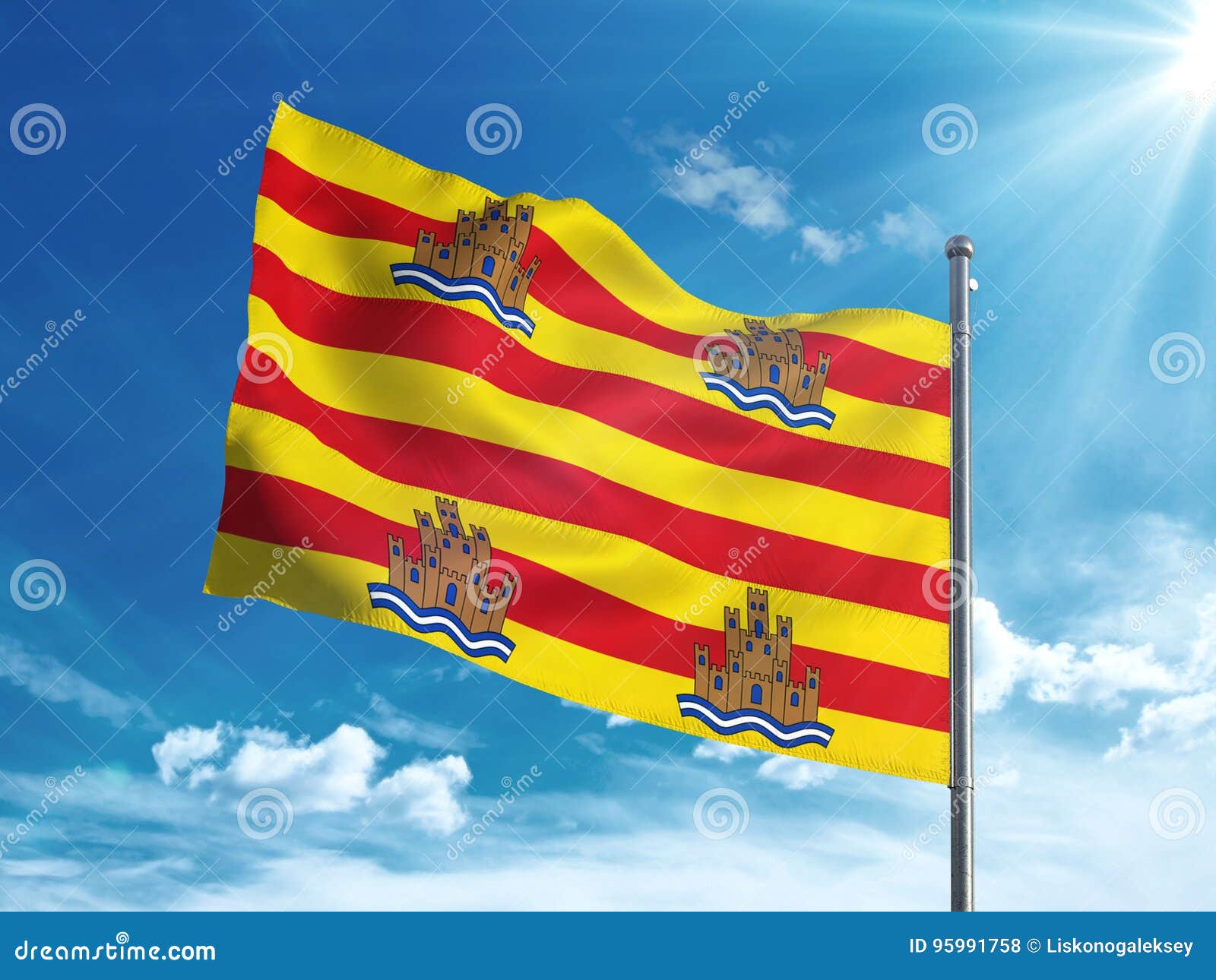 Ibiza Flag Waving in the Blue Sky Stock Illustration - Illustration of ...