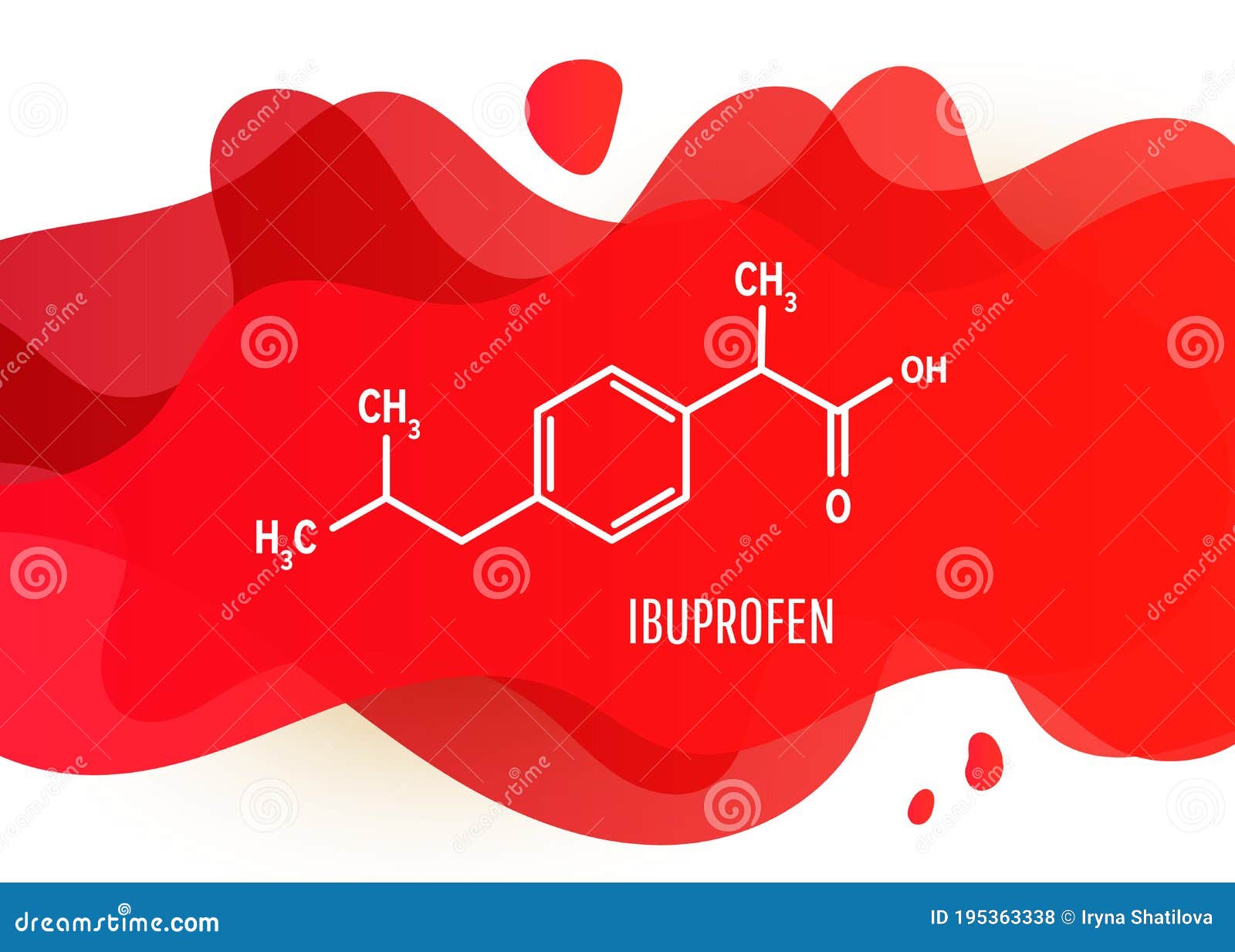 Ibuprofen Chemical Molecule Structure with Red Liquid Fluid Gradient ...