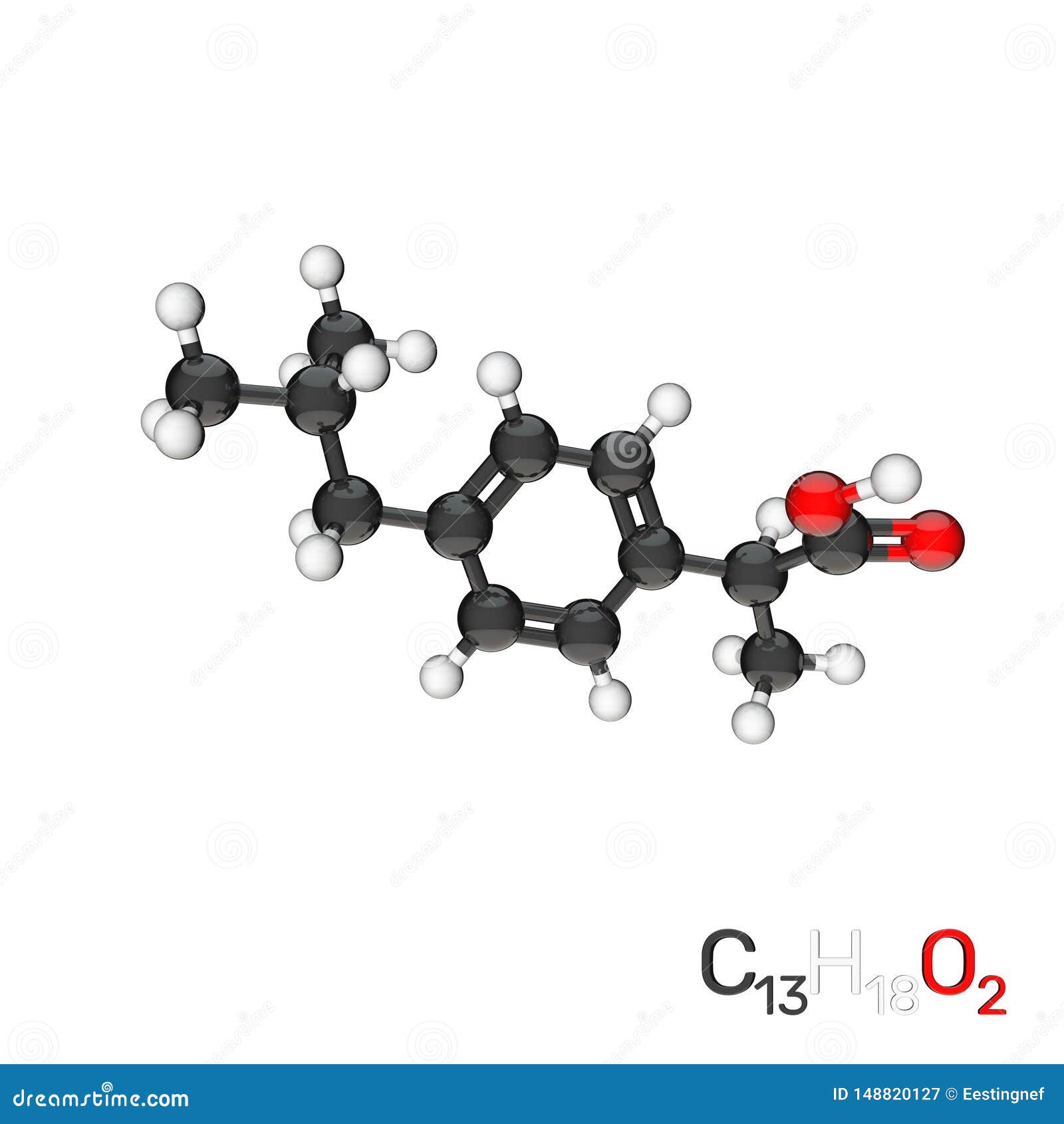 Ibuprofen Model Molecule. Isolated on White Background Stock ...