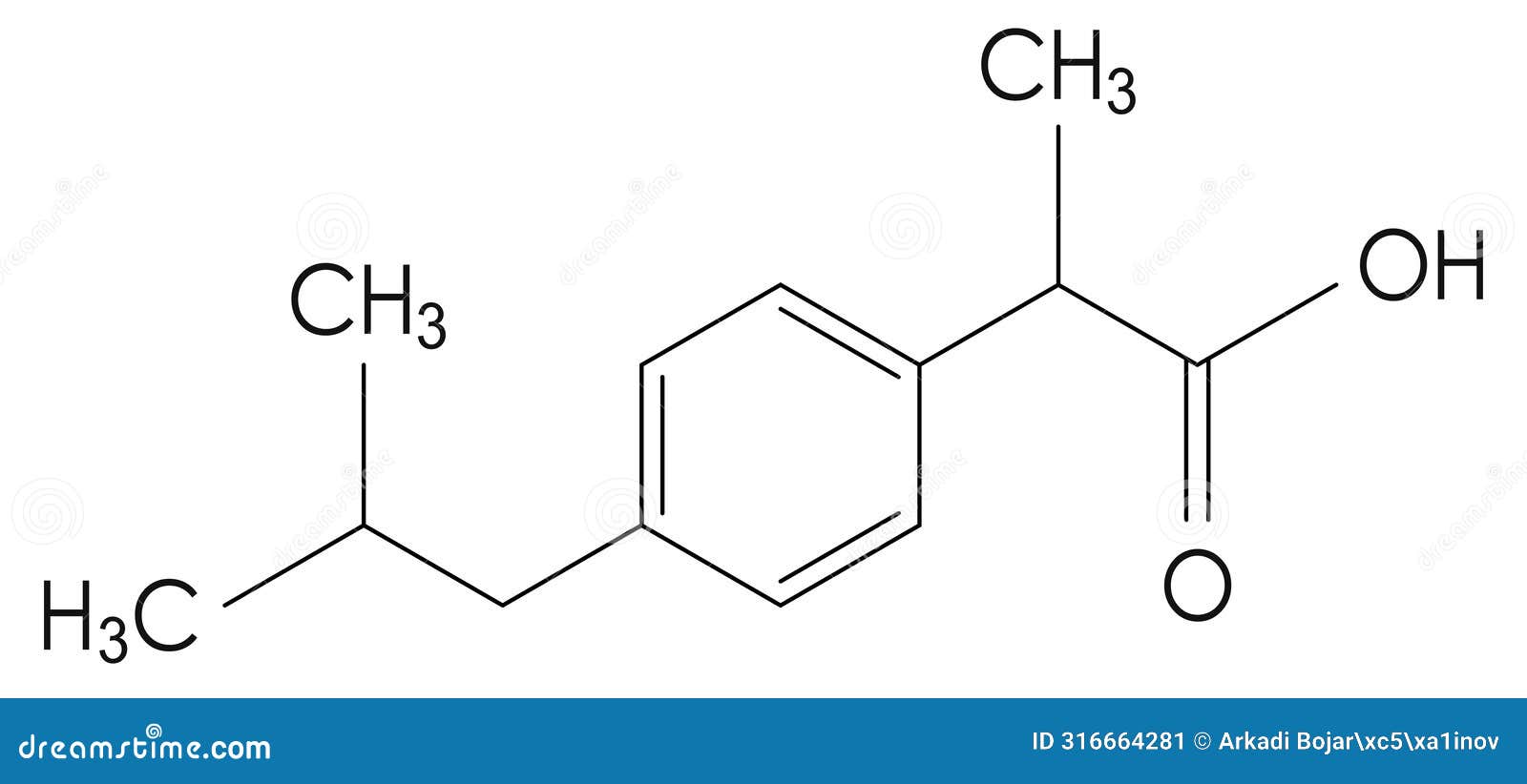 Ibuprofen Molecule, Structural Chemical Formula, Ball-and-stick Model ...