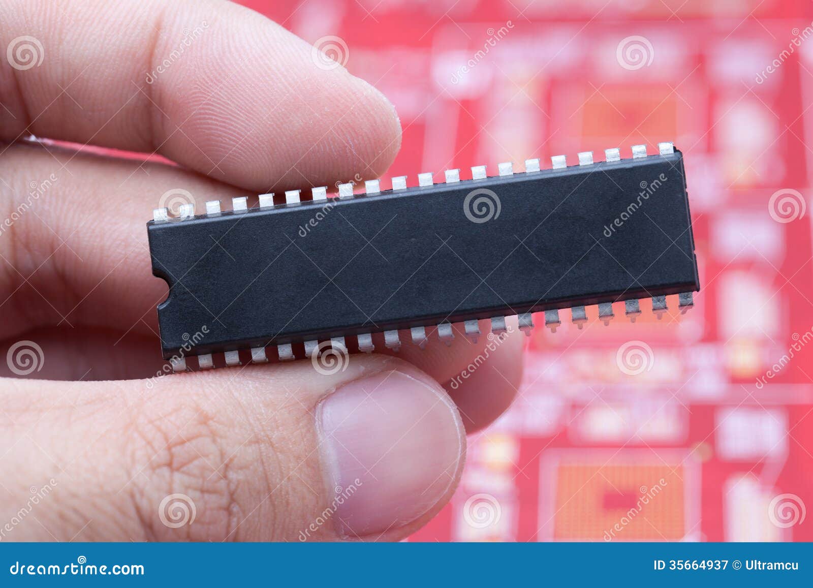 IC on hand stock image. Image of background, blue, industry - 35664937
