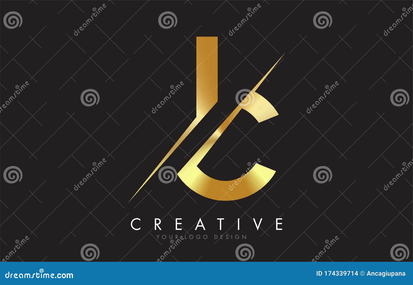 IC I C Golden Letter Logo Design with a Creative Cut Stock Vector ...