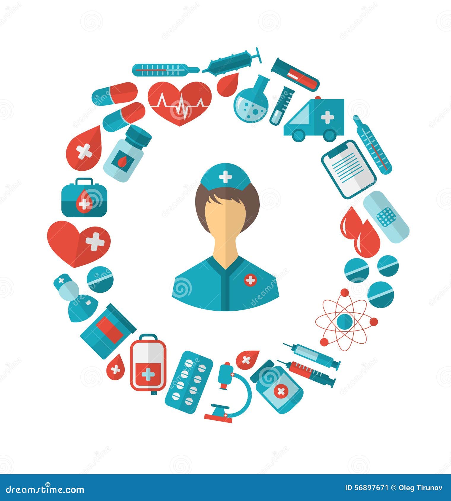 Icône Plate D'infirmière Et Matériel Médical Et Objets Illustration de ...